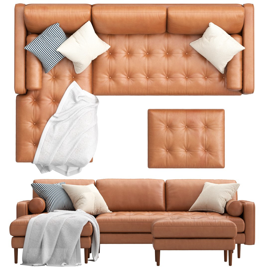 3D Castlery Madison Sofa With Chaise And Ottoman - TurboSquid 2166083