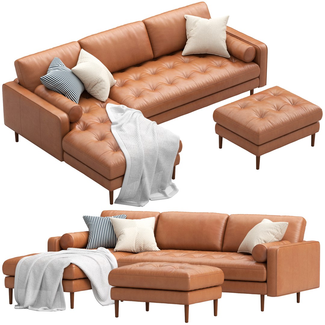 3D Castlery Madison Sofa With Chaise And Ottoman - TurboSquid 2166083