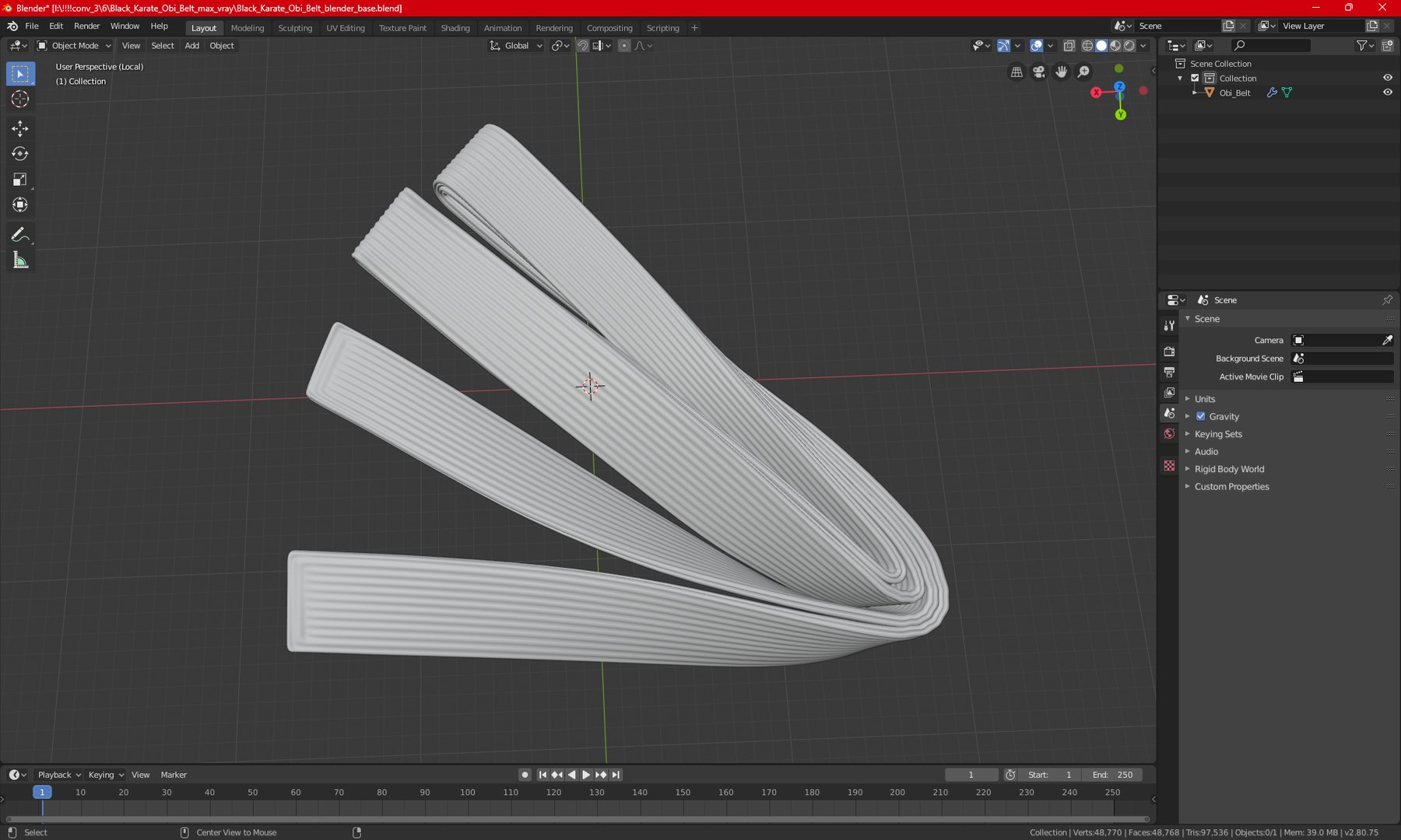 3D Kyokushin Black Obi Belt - TurboSquid 2133619