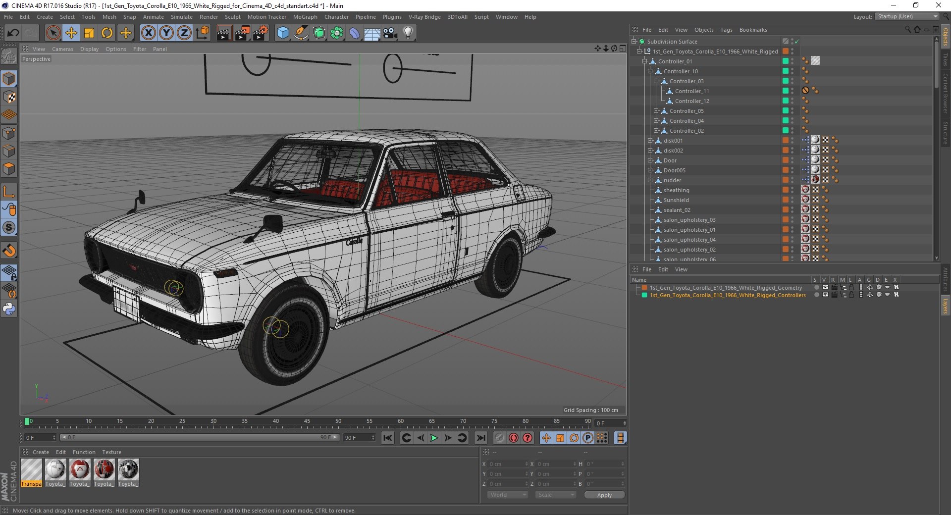 1st Gen Toyota Corolla E10 1966 White Rigged for Cinema 4D 3D model ...