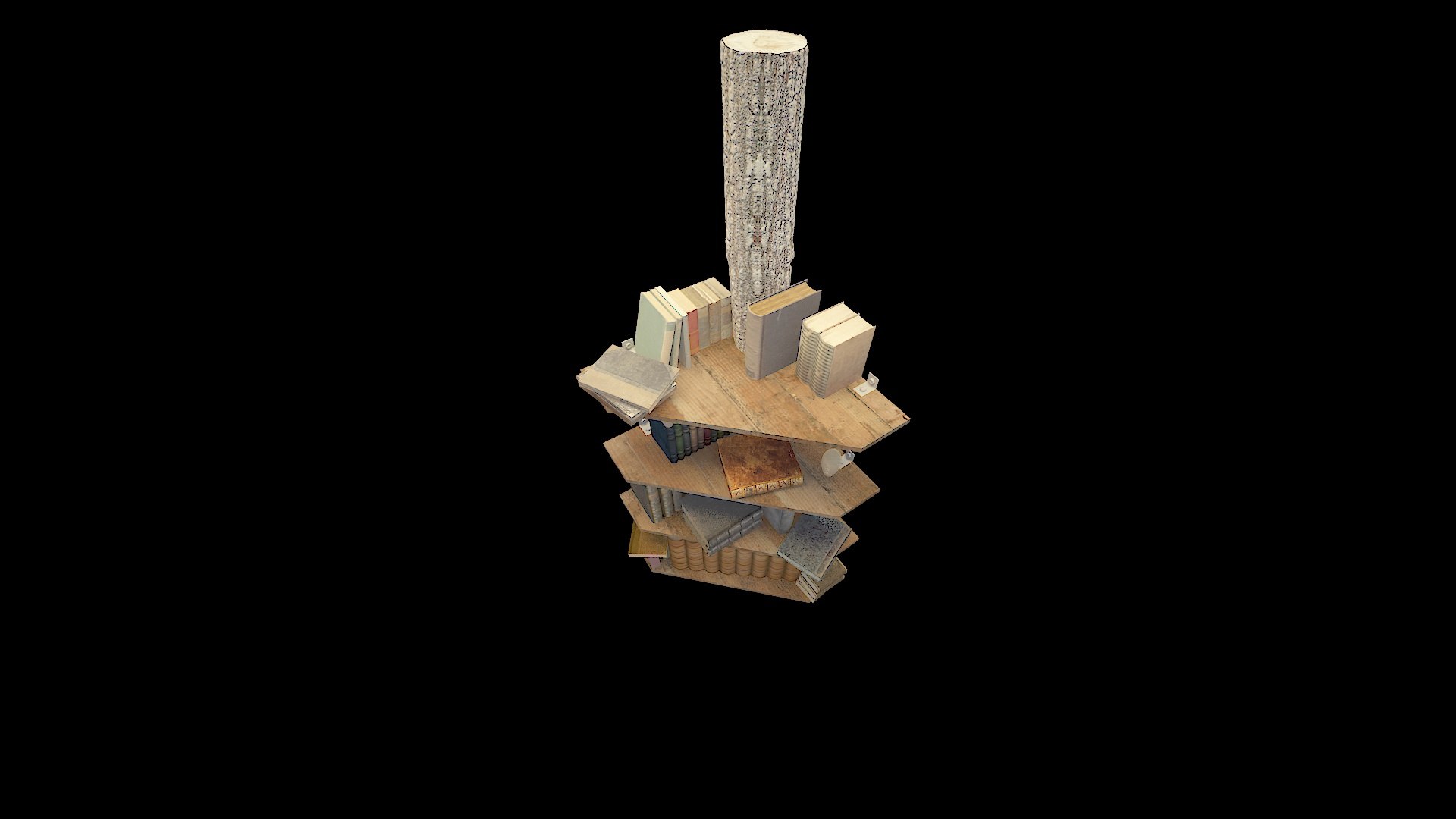 3D Bookshelf Wood Trunk With Books 2 - TurboSquid 1889549