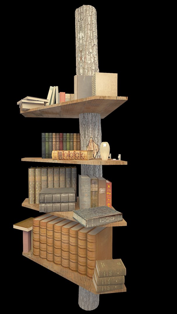 3D Bookshelf Wood Trunk With Books 2 - TurboSquid 1889549