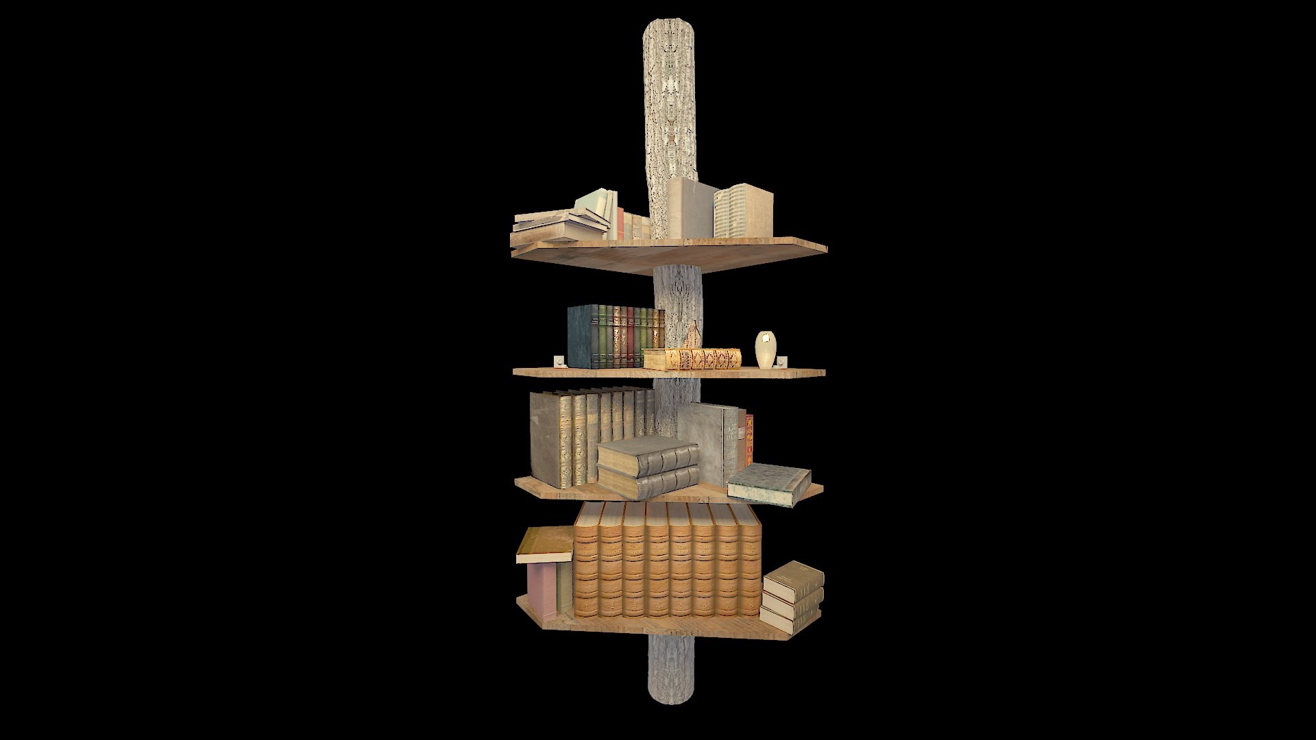 3D Bookshelf Wood Trunk With Books 2 - TurboSquid 1889549