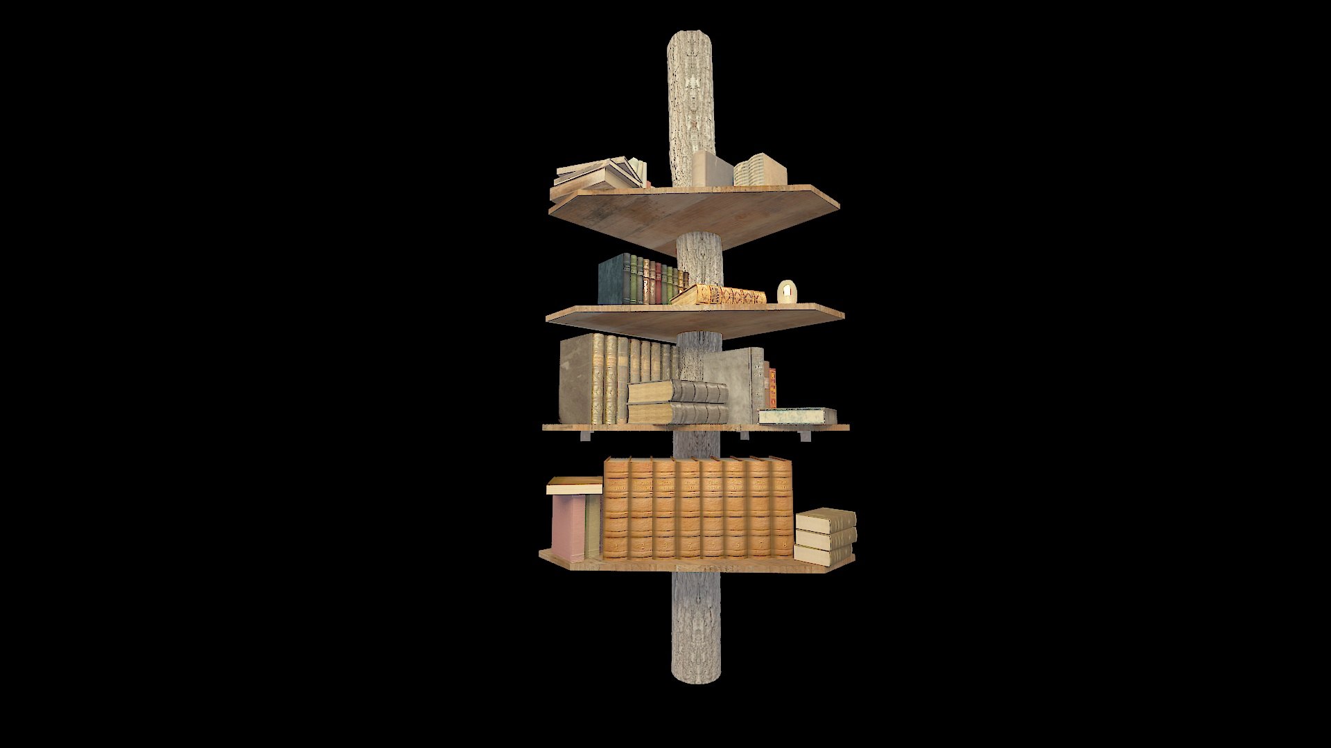 3D Bookshelf Wood Trunk With Books 2 - TurboSquid 1889549