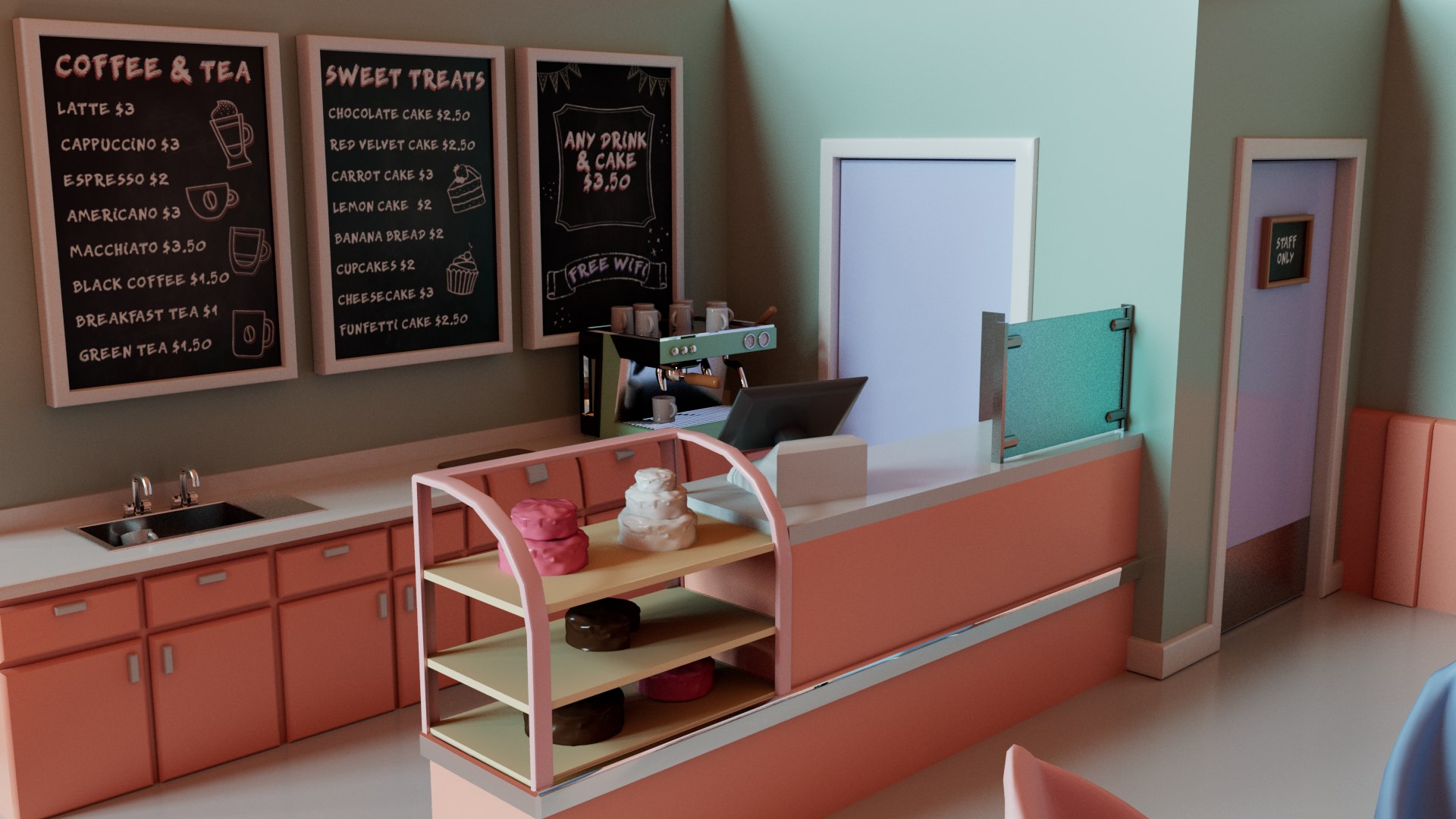 3D Model Cafe Coffee Shop Pastel Cartoon Low Poly - TurboSquid 1881913