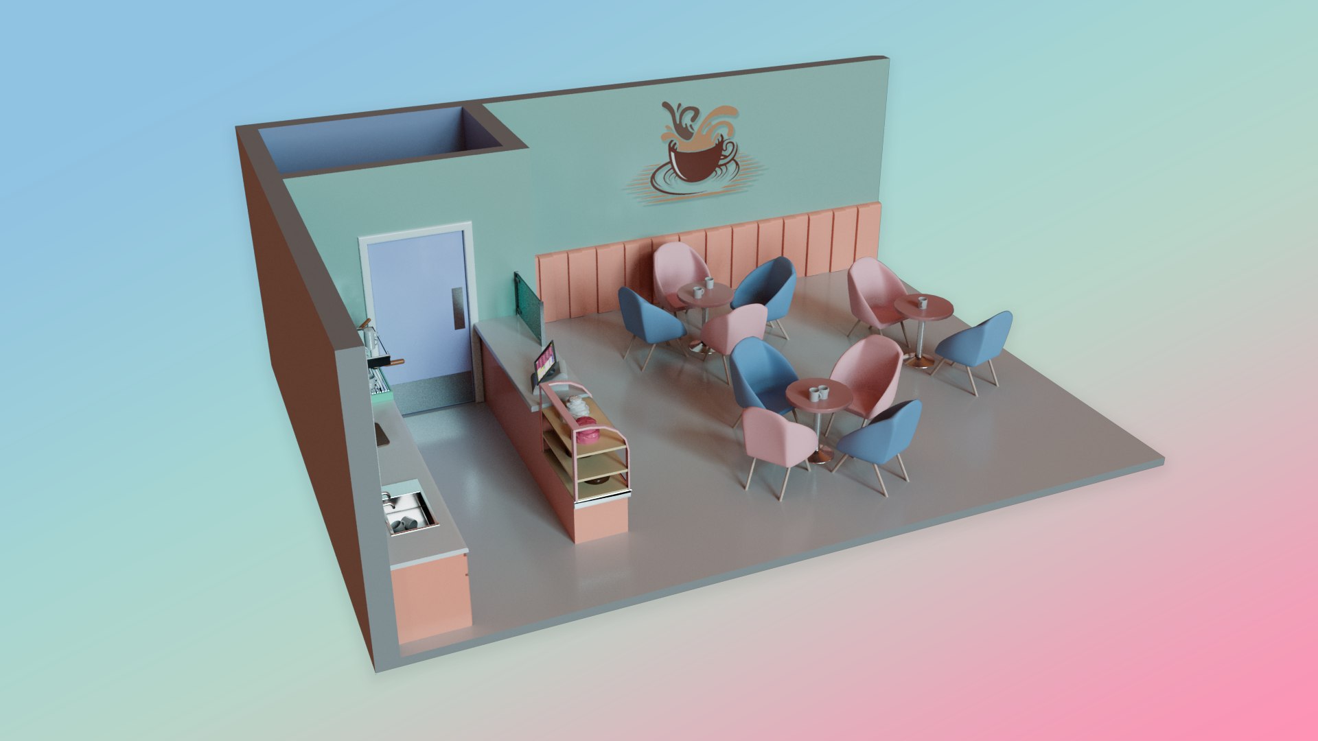 3D Model Cafe Coffee Shop Pastel Cartoon Low Poly - TurboSquid 1881913