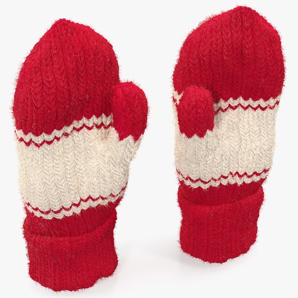 3D pair red wool mittens - TurboSquid 1567871