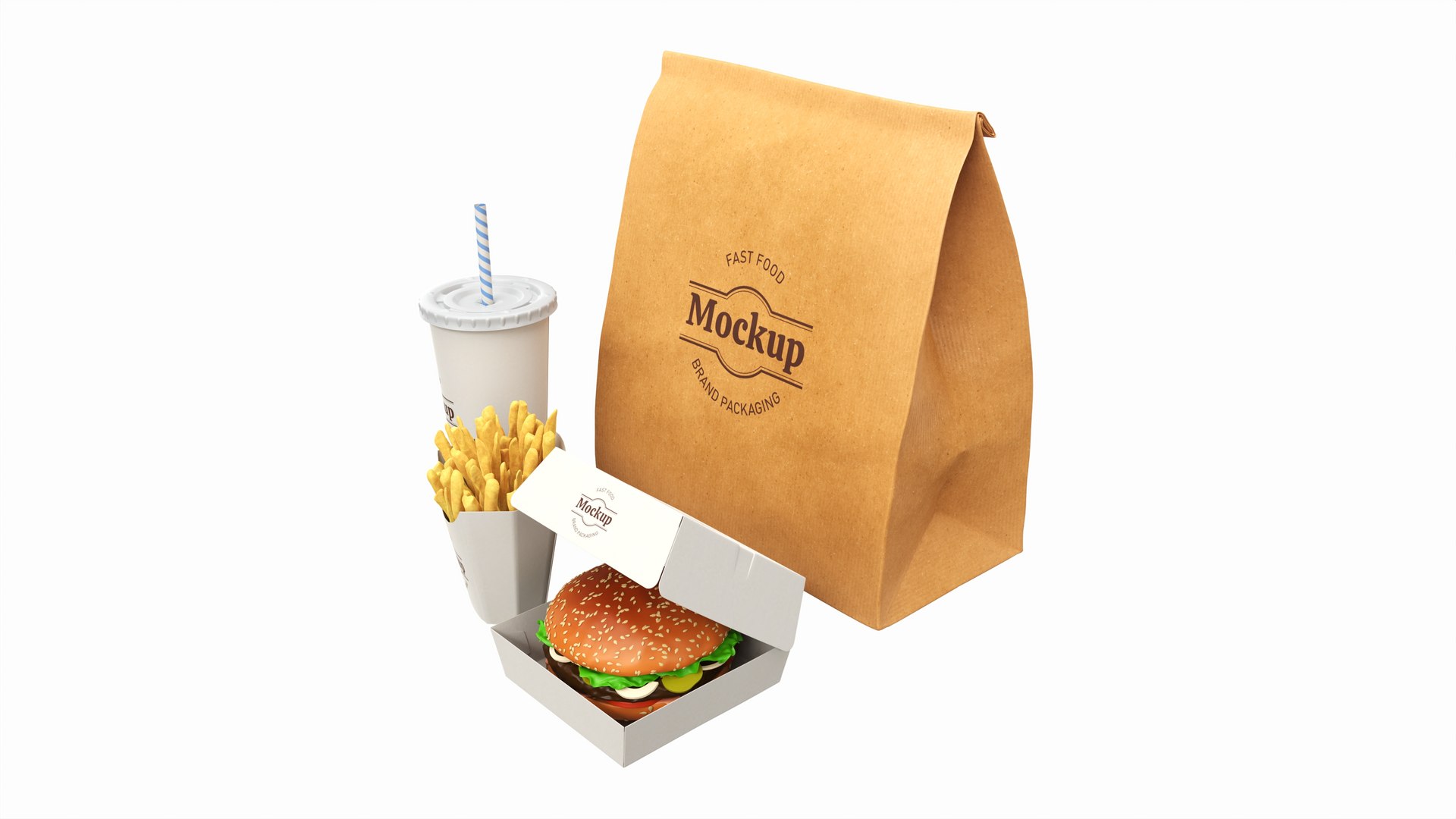Fast Food Packaging Set Mockup 01 3D - TurboSquid 2265523