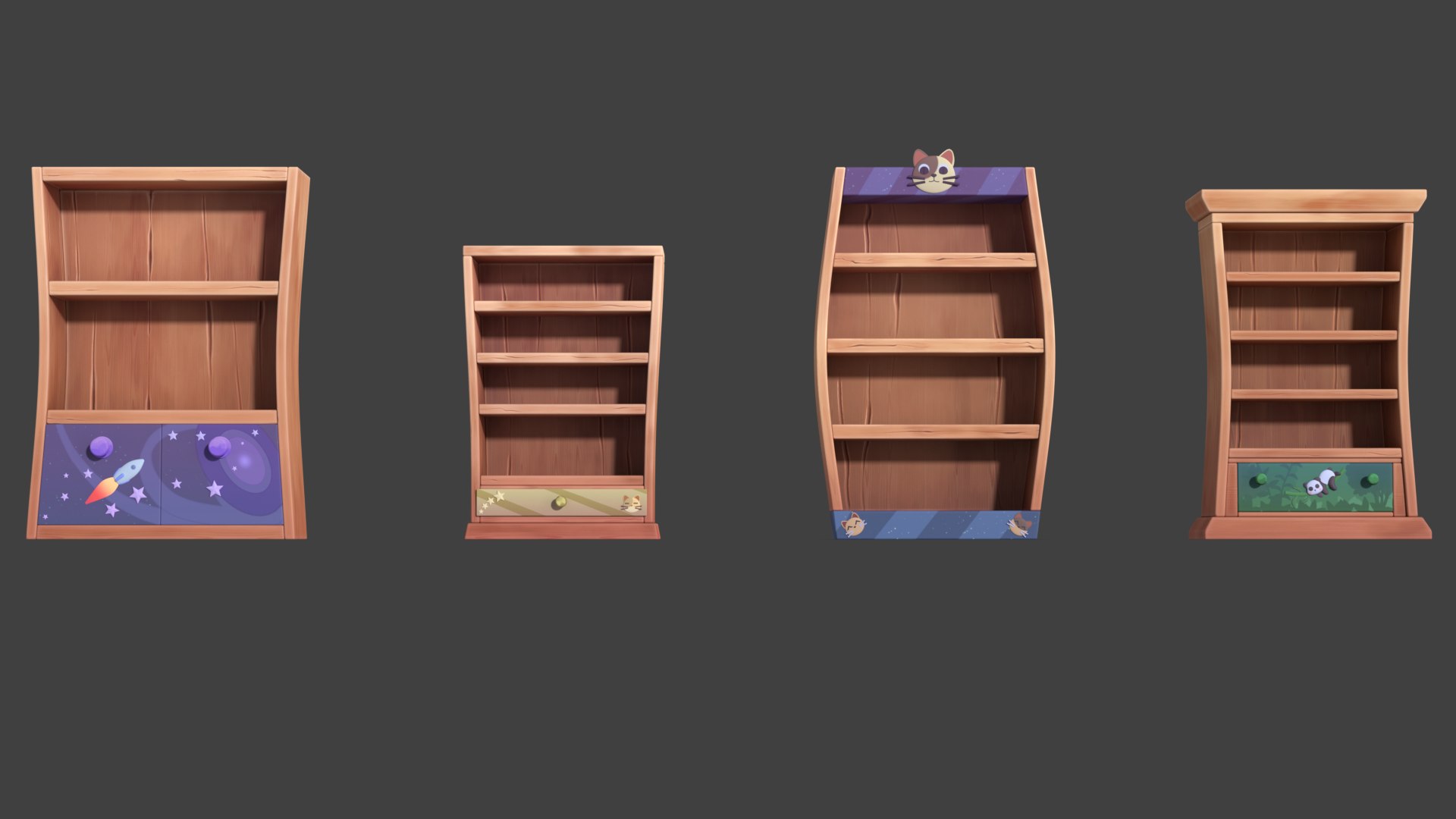 Stylized Bookshelf - Cartoon Bookshelf - Pack 3D model - TurboSquid 1910361
