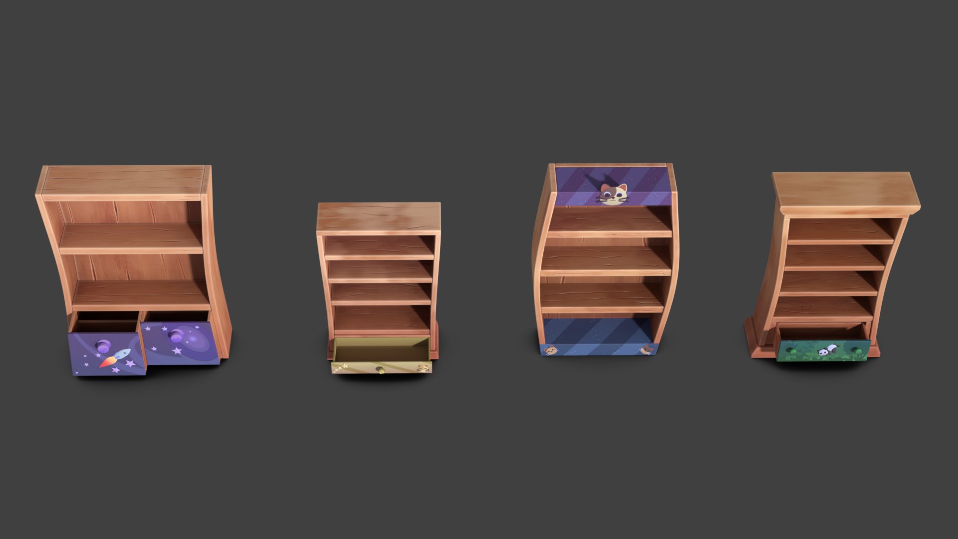 Stylized Bookshelf - Cartoon Bookshelf - Pack 3D model - TurboSquid 1910361