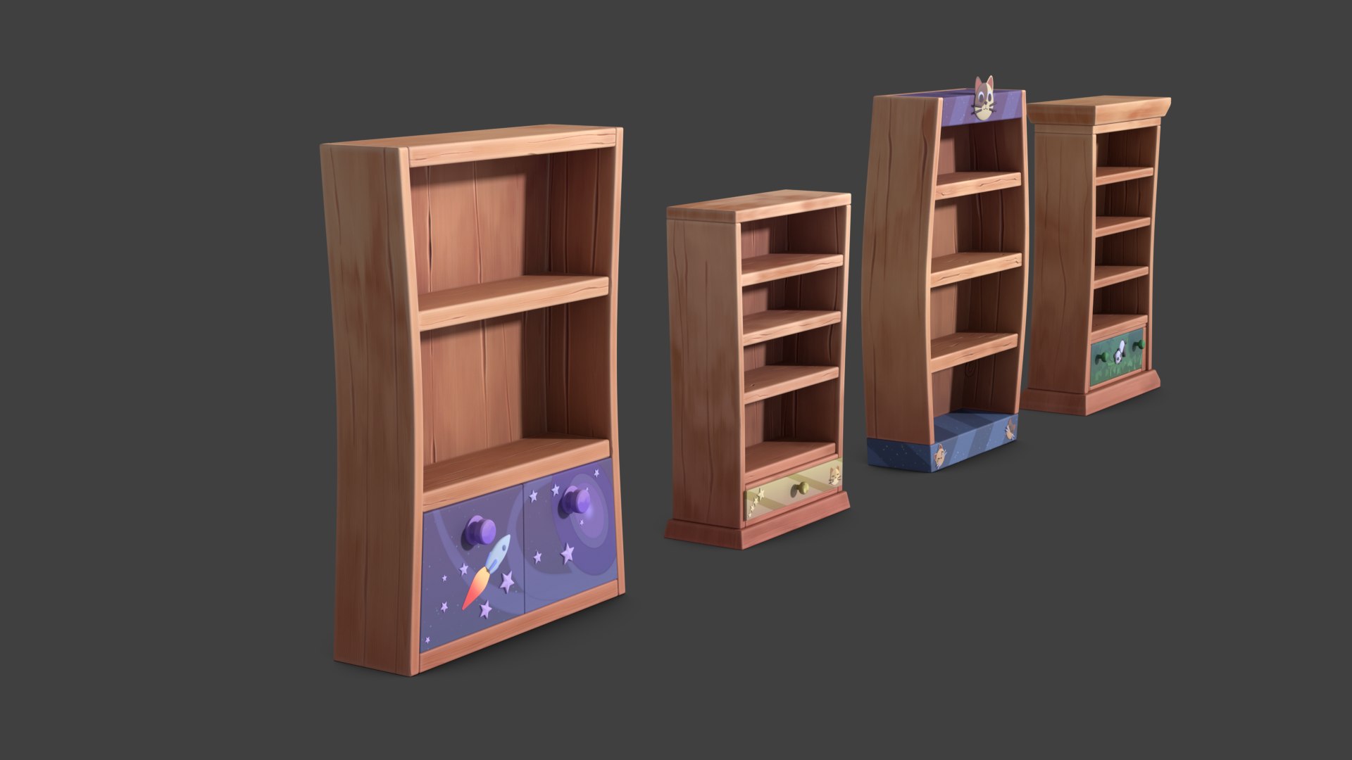 Stylized Bookshelf - Cartoon Bookshelf - Pack 3D model - TurboSquid 1910361