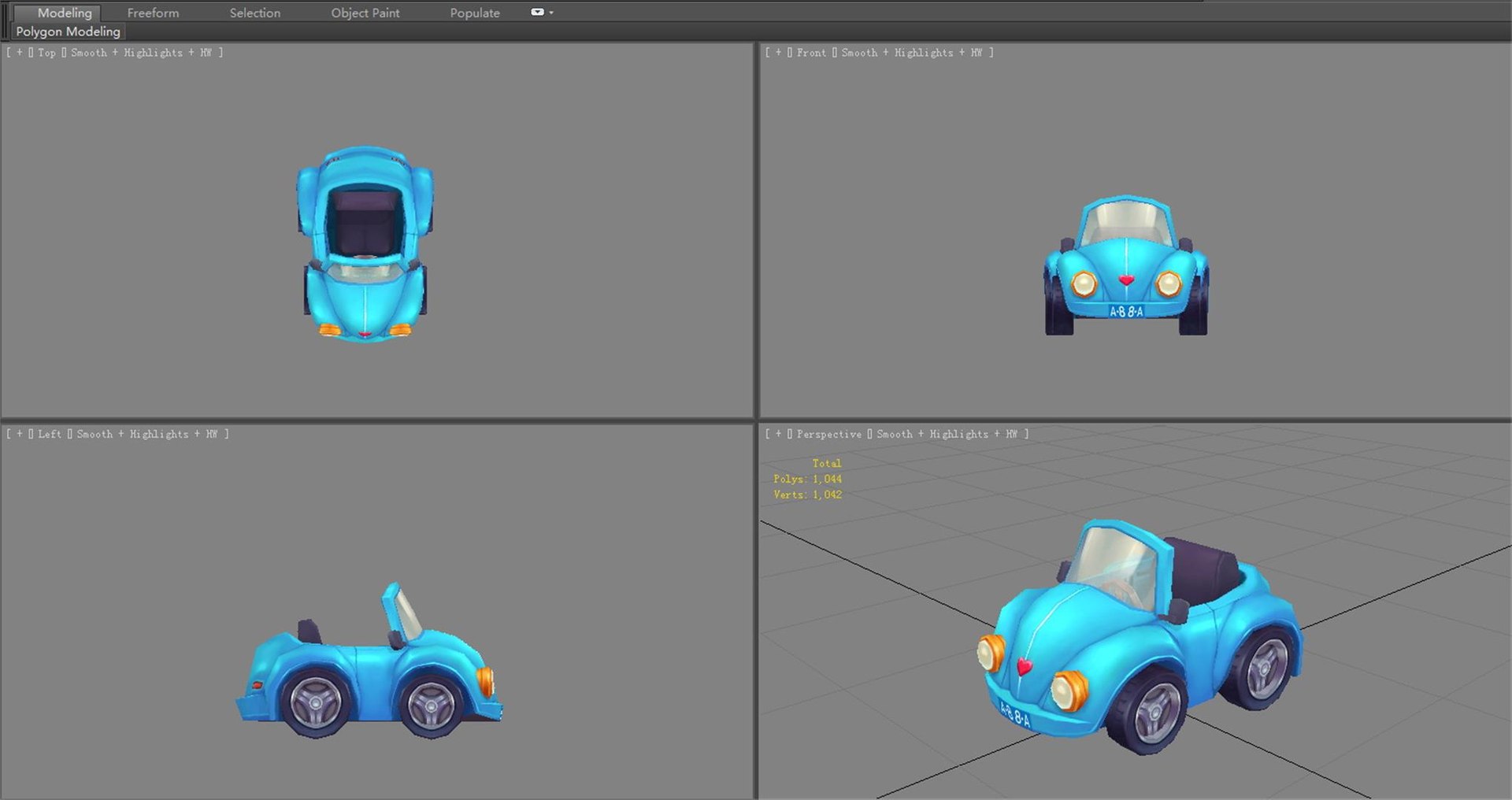 3D Cartoon blue mini car model - TurboSquid 2116551