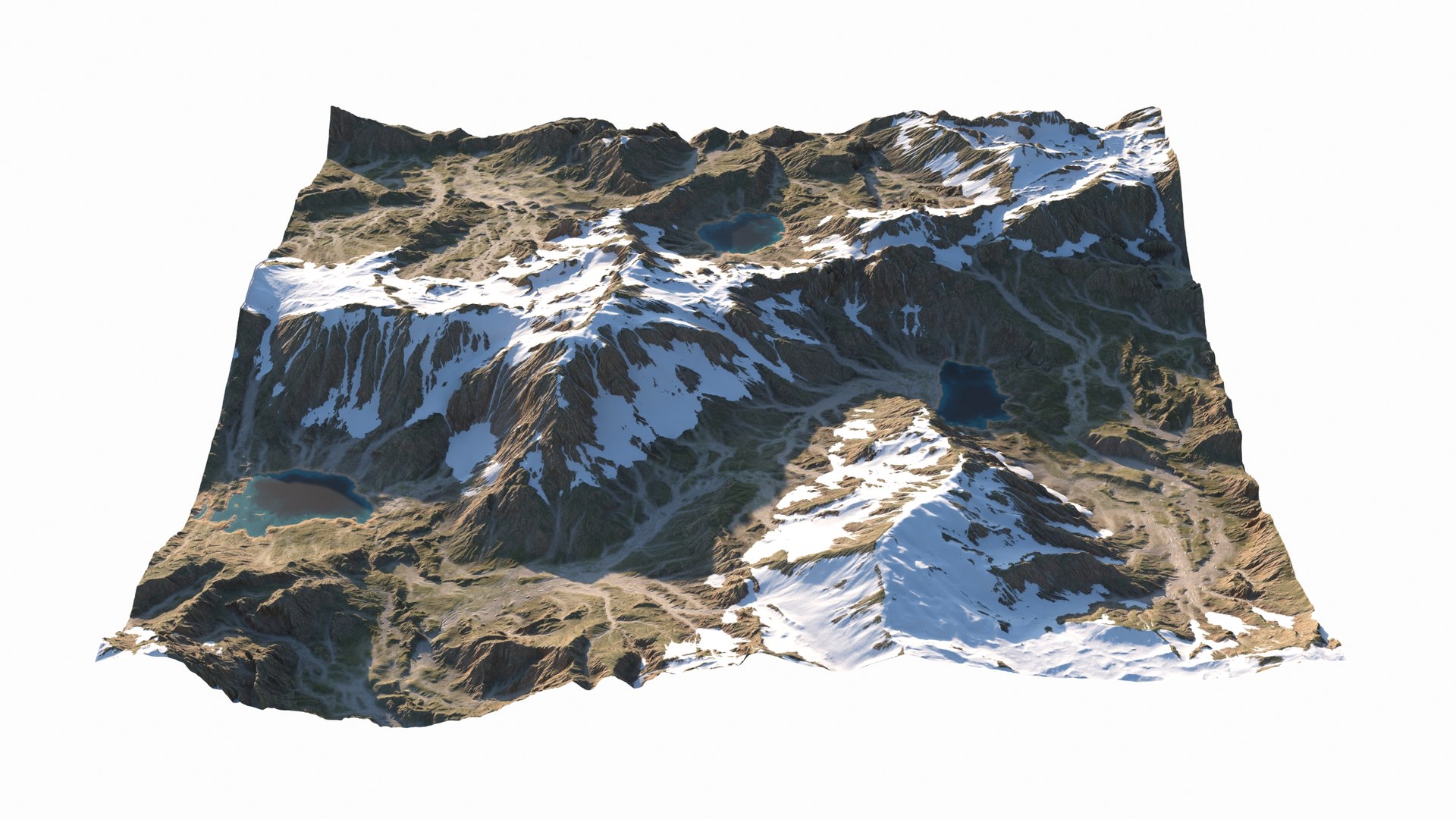 3D Terrain With Snow And Lakes Model - TurboSquid 2168596