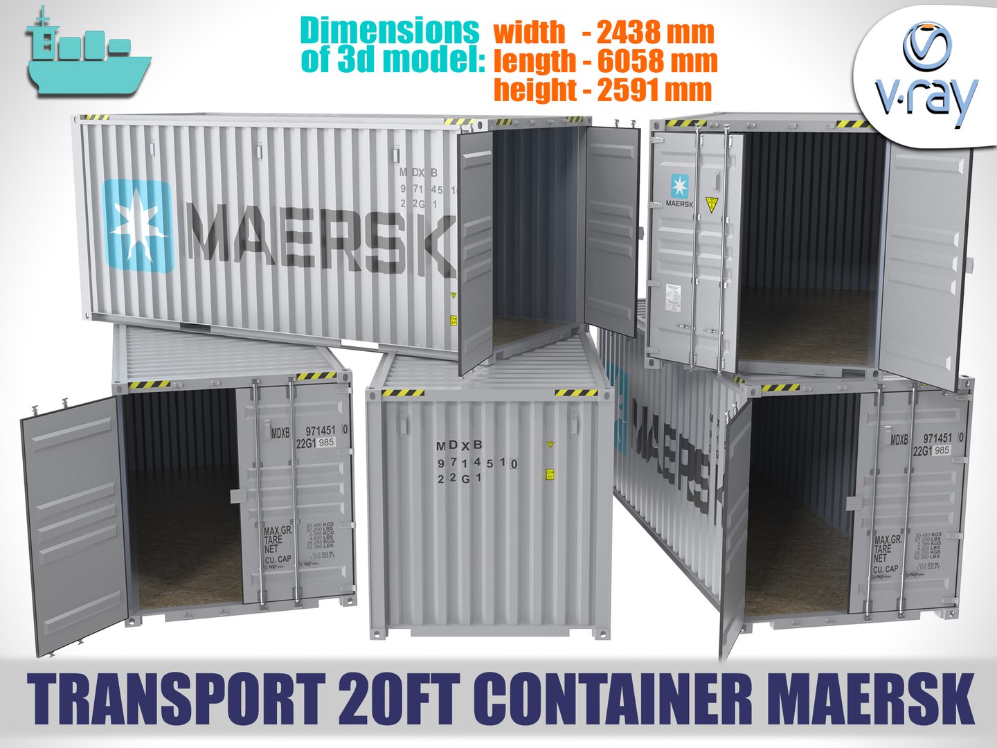 Maersk Transport 20ft Container 3D Model - TurboSquid 1800684