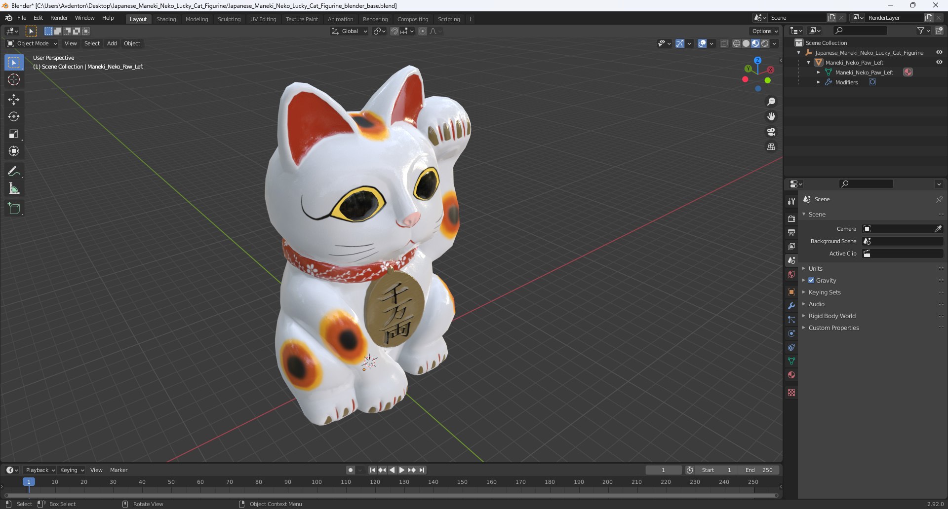 Japanese Maneki Neko Lucky Cat Figurine 3D Model - TurboSquid 2279738