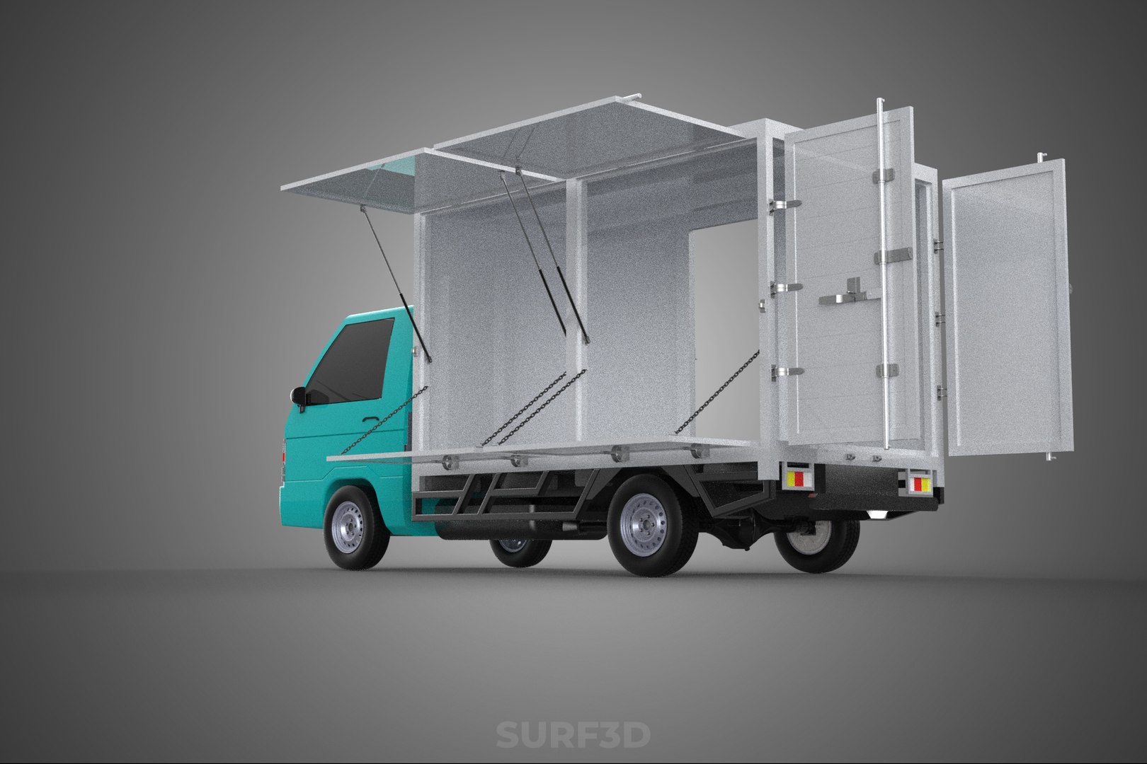 3D Model CUBE VAN BOX DROP SIDE TAILGATE REAR GATE DOOR PICKUP TRUCK ...
