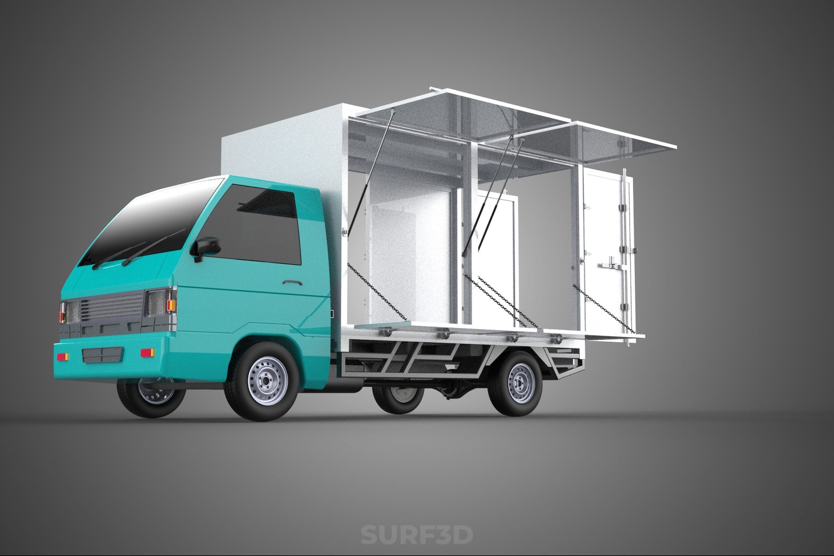 3D Model CUBE VAN BOX DROP SIDE TAILGATE REAR GATE DOOR PICKUP TRUCK ...