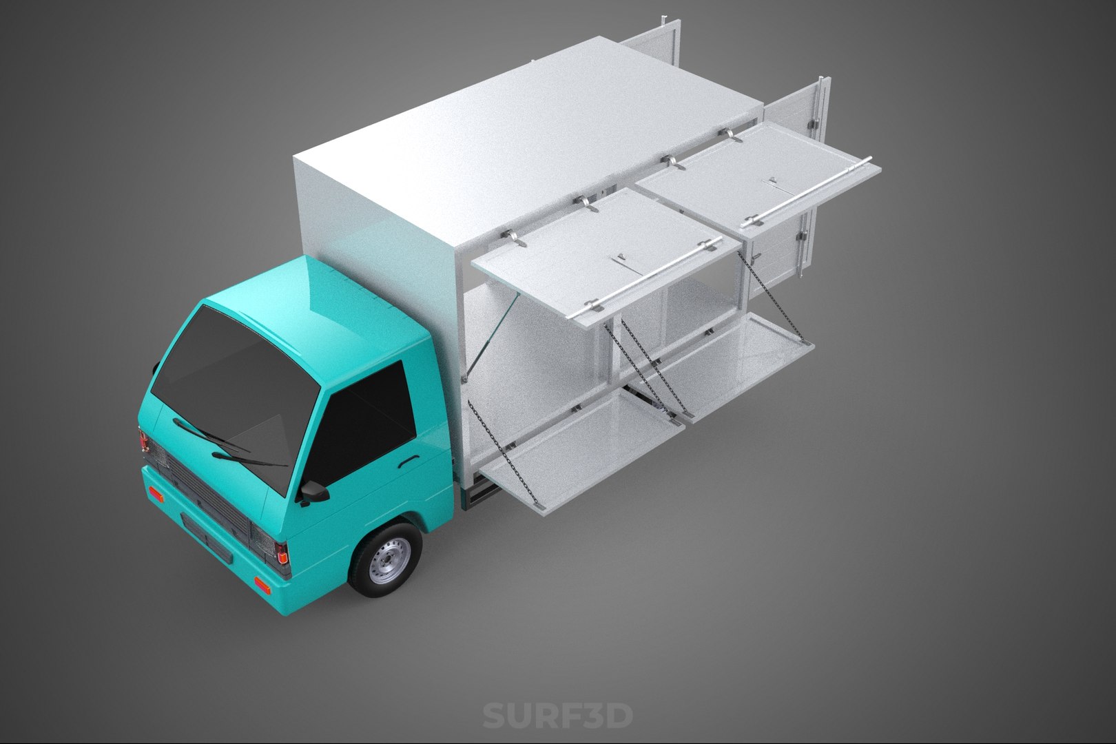 3D Model CUBE VAN BOX DROP SIDE TAILGATE REAR GATE DOOR PICKUP TRUCK ...