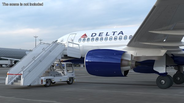 Airbus Delta com carro com escadas de embarque de passageiros equipado ...
