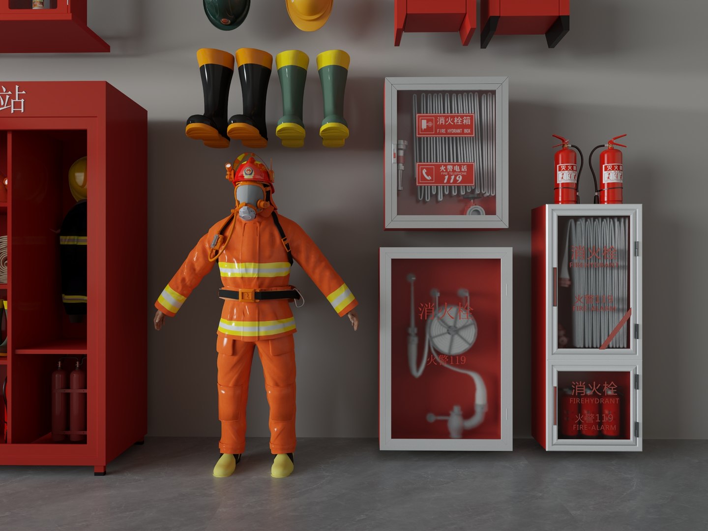 Mini Fire Safety Station Equipment Pack Model - TurboSquid 2518680