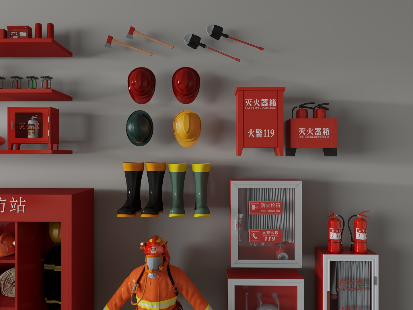 Mini Fire Safety Station Equipment Pack Model - TurboSquid 2518680