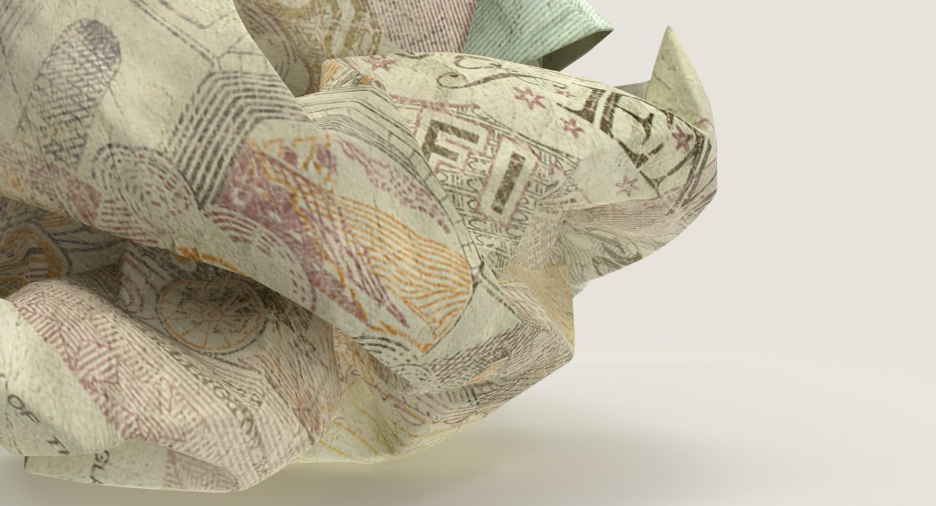 3d model 5 pound note crumpled