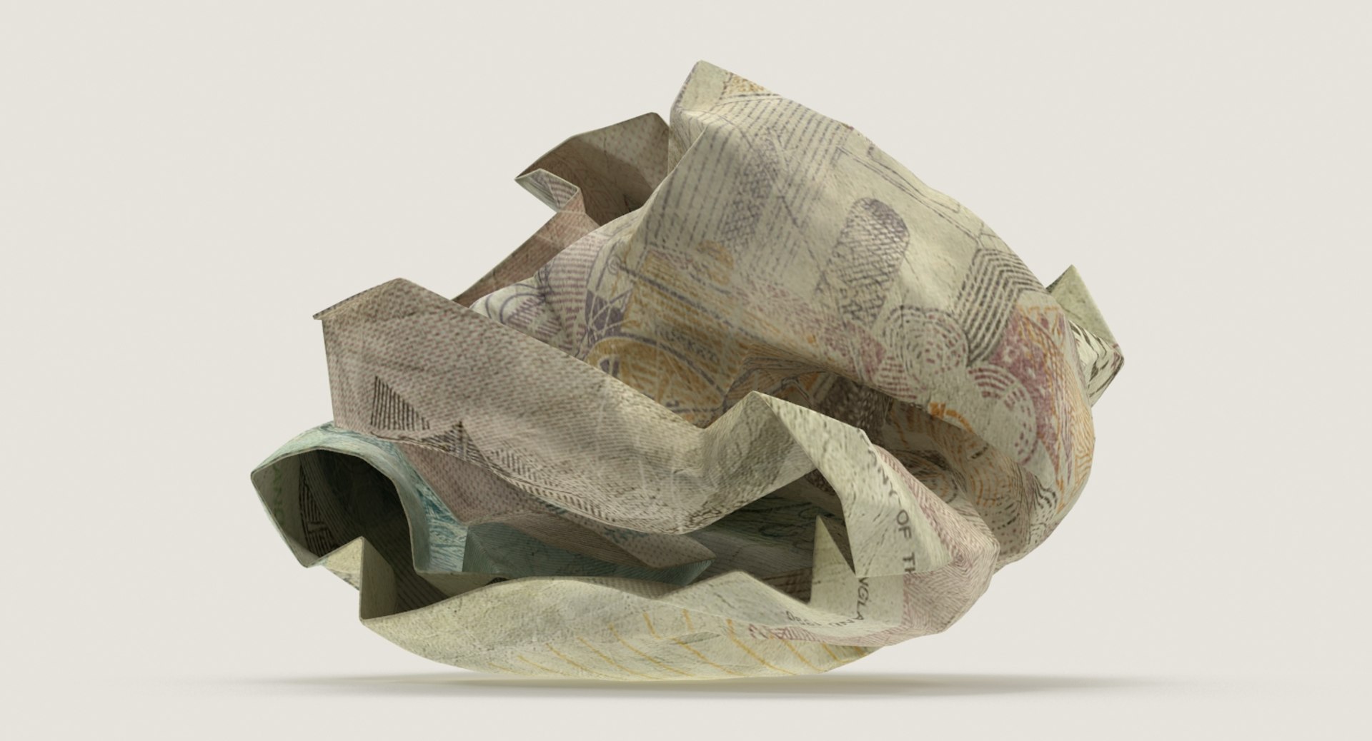 3d model 5 pound note crumpled