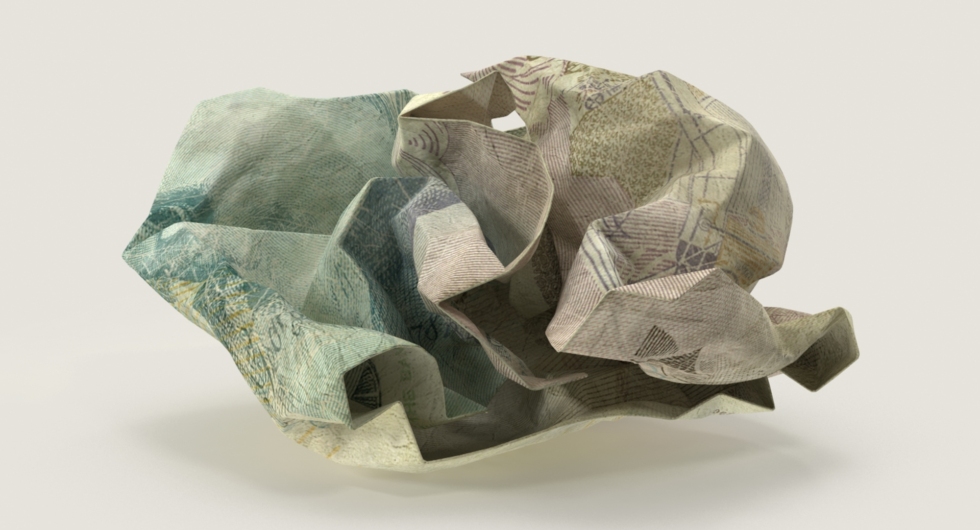 3d model 5 pound note crumpled
