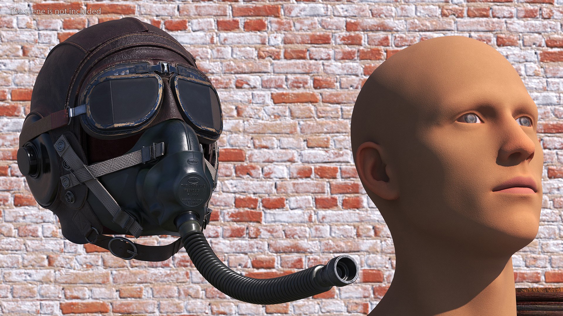 3D Retro Pilot Cap with Oxygen Mask on Mannequin - TurboSquid 2179929
