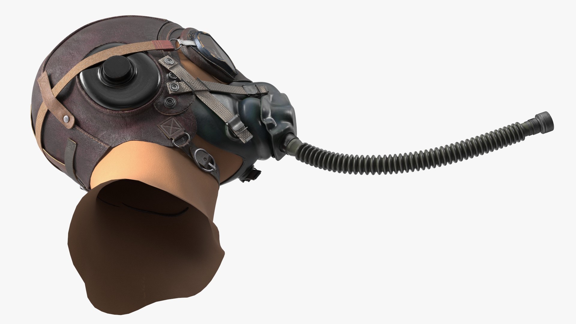 3D Retro Pilot Cap with Oxygen Mask on Mannequin - TurboSquid 2179929