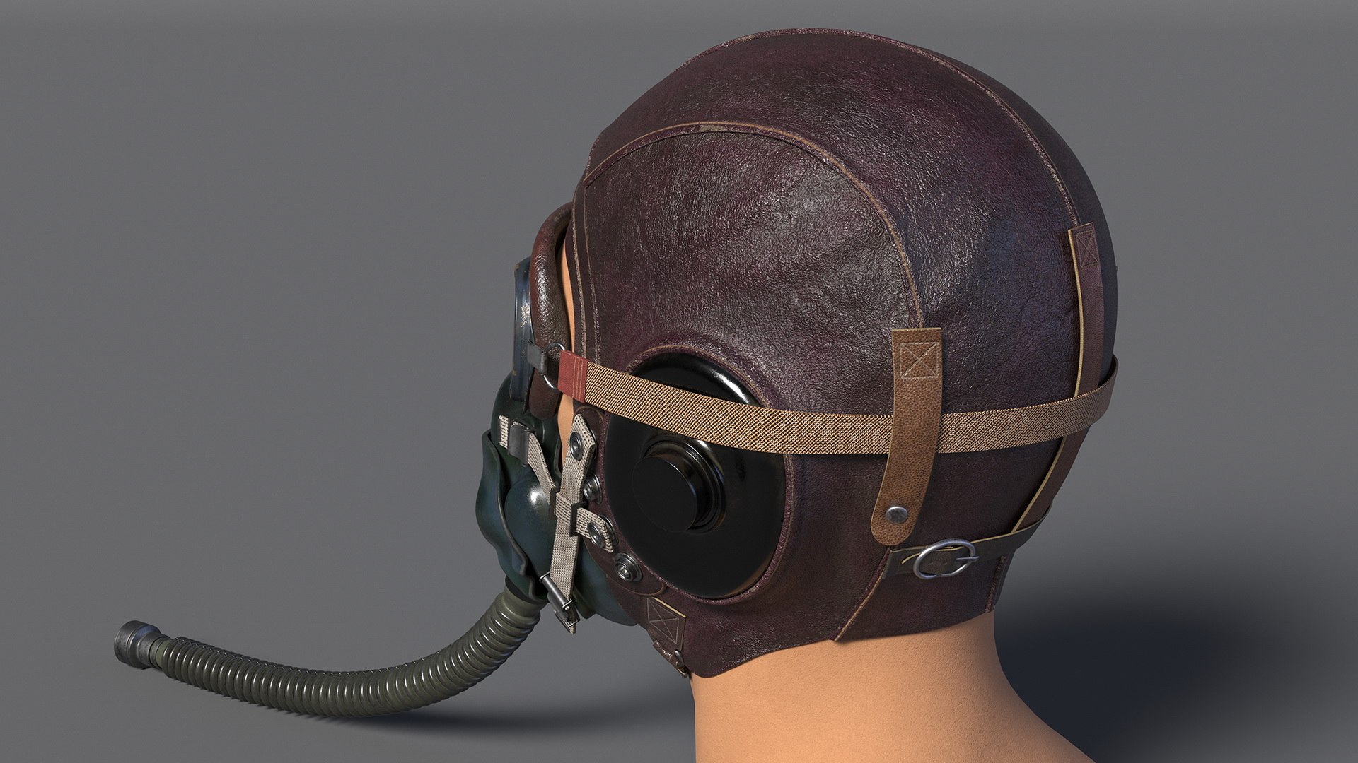3D Retro Pilot Cap with Oxygen Mask on Mannequin - TurboSquid 2179929