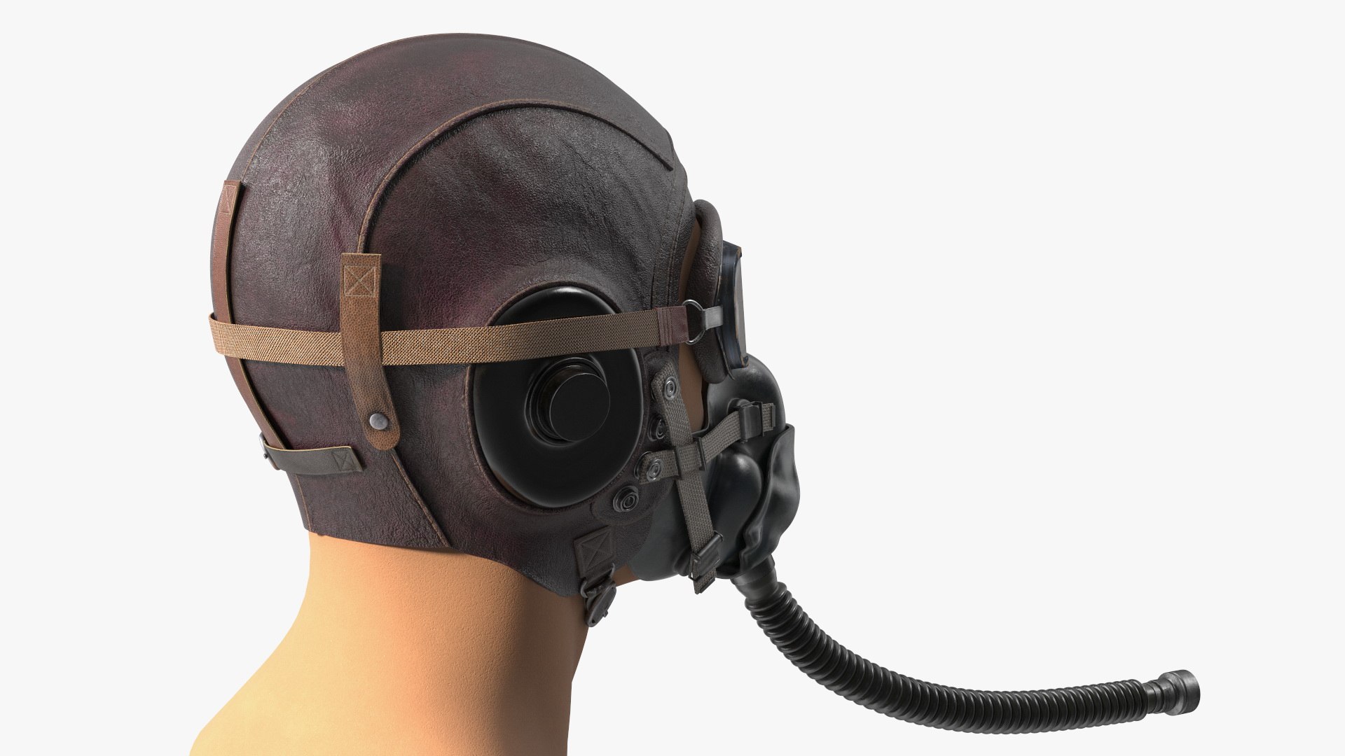 3D Retro Pilot Cap with Oxygen Mask on Mannequin - TurboSquid 2179929