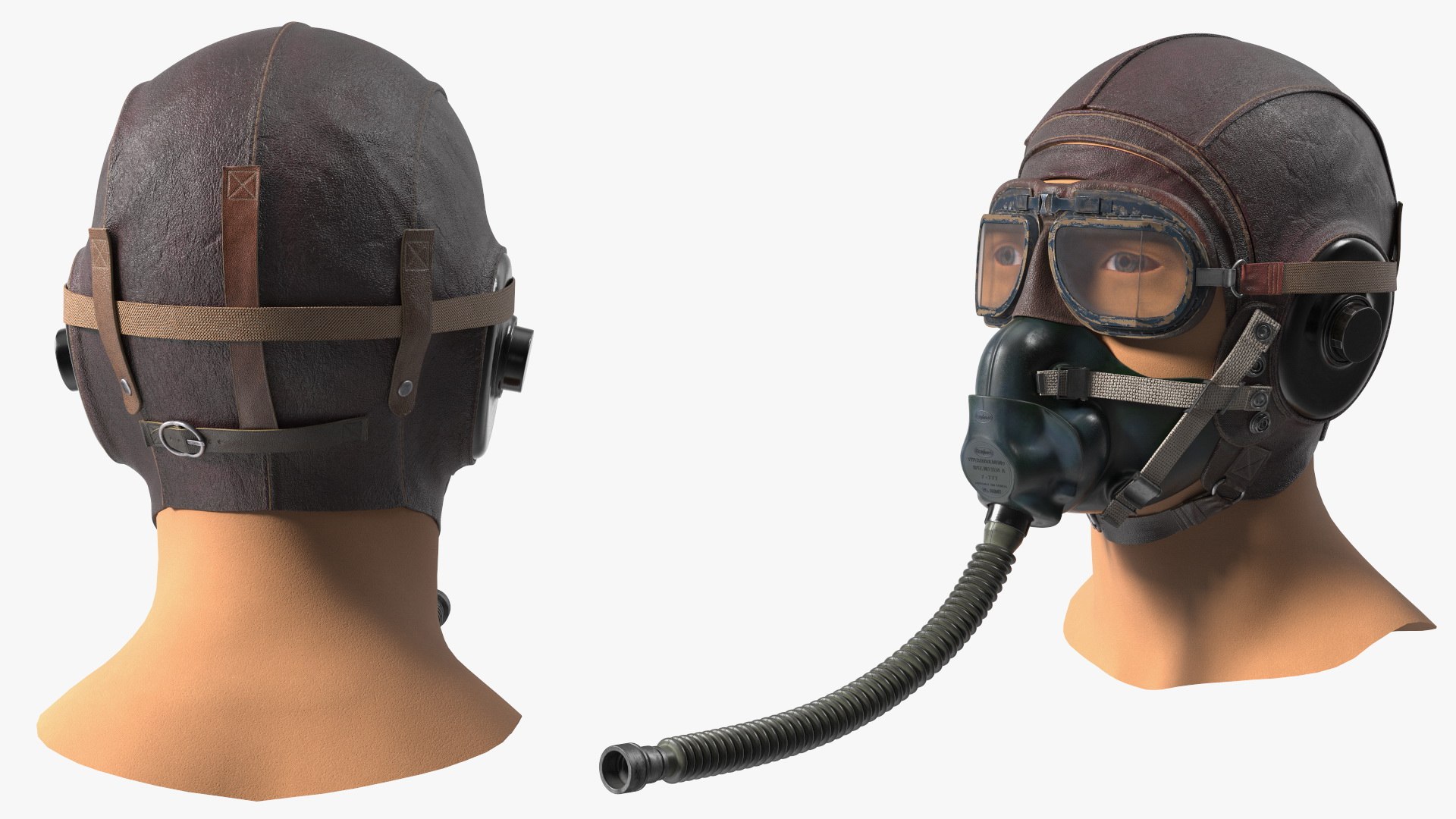 3D Retro Pilot Cap with Oxygen Mask on Mannequin - TurboSquid 2179929