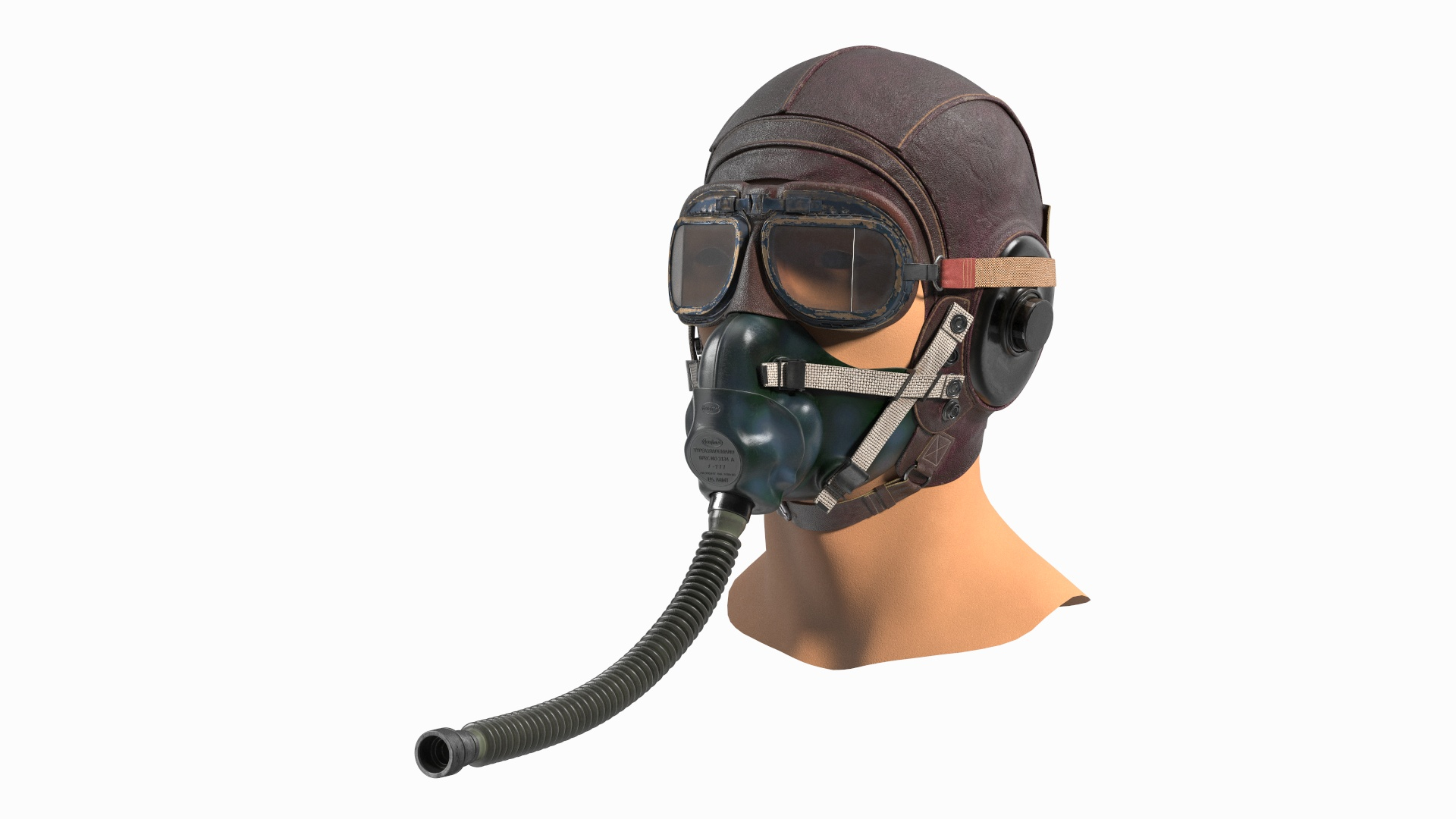 3D Retro Pilot Cap with Oxygen Mask on Mannequin - TurboSquid 2179929
