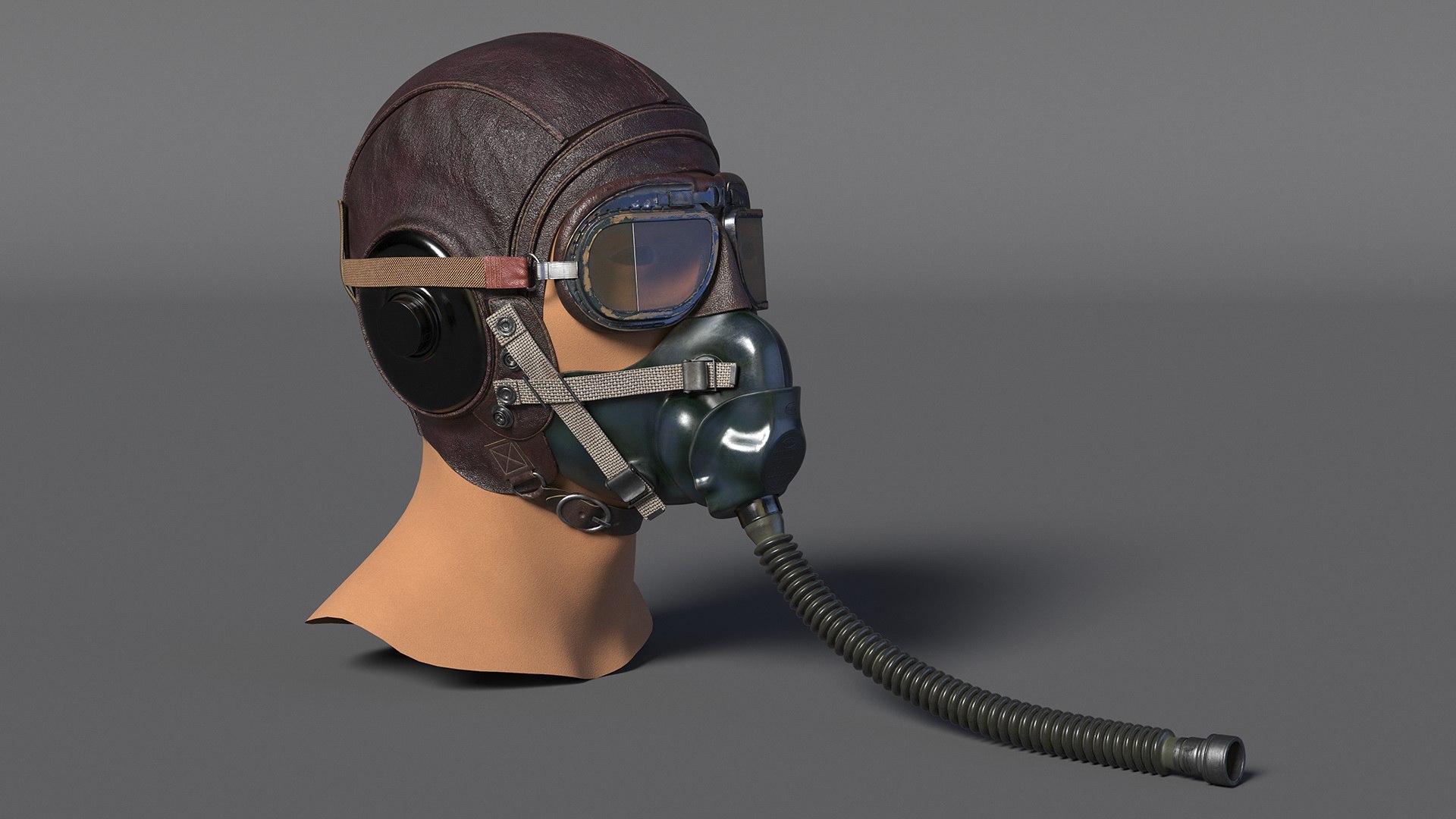 3D Retro Pilot Cap with Oxygen Mask on Mannequin - TurboSquid 2179929