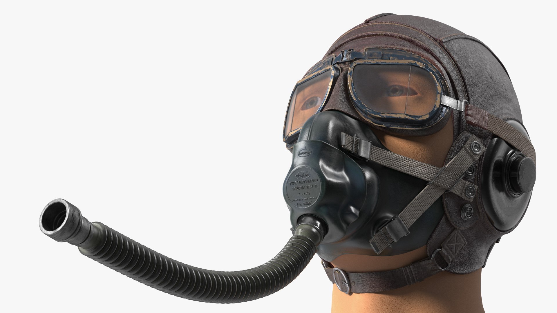 3D Retro Pilot Cap with Oxygen Mask on Mannequin - TurboSquid 2179929