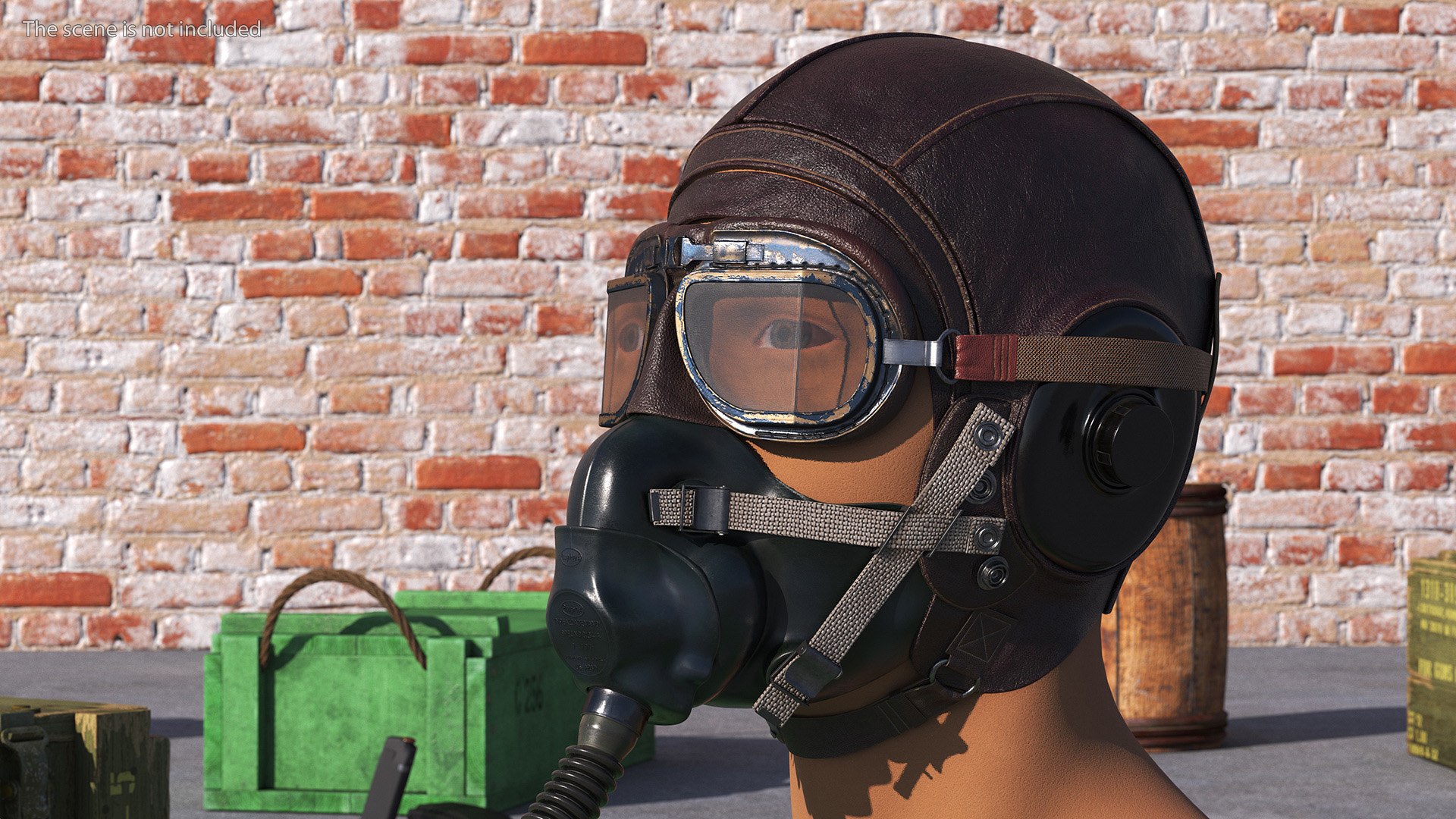 3D Retro Pilot Cap with Oxygen Mask on Mannequin - TurboSquid 2179929