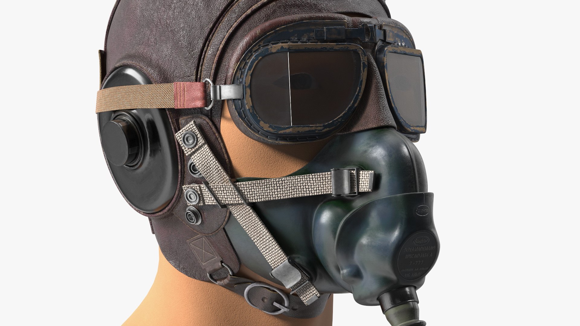 3D Retro Pilot Cap with Oxygen Mask on Mannequin - TurboSquid 2179929