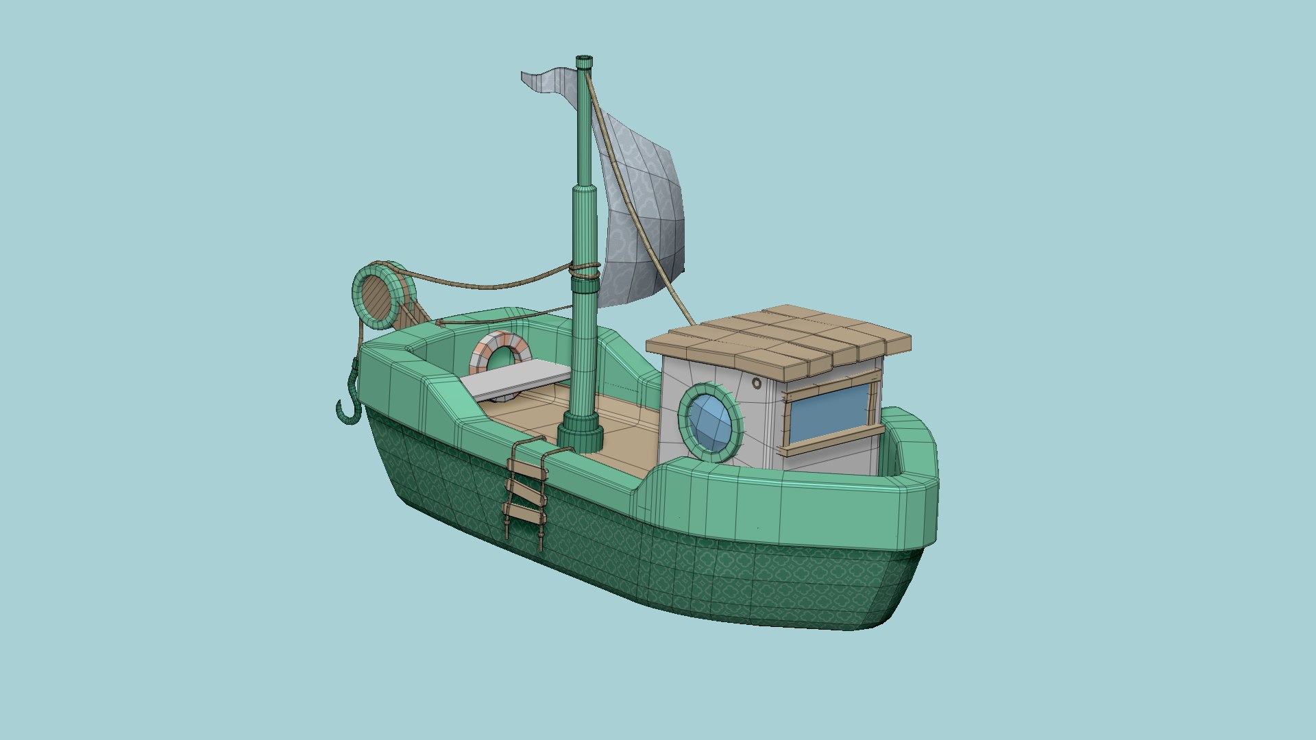 3D Cartoon Boat 01 Green - Low Poly Ship - TurboSquid 1763592