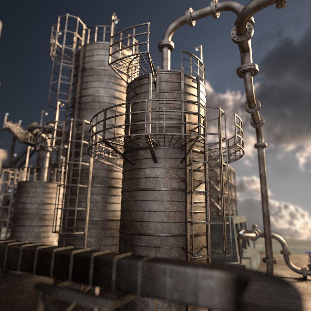 3d 3ds Rusty Oil Refinery