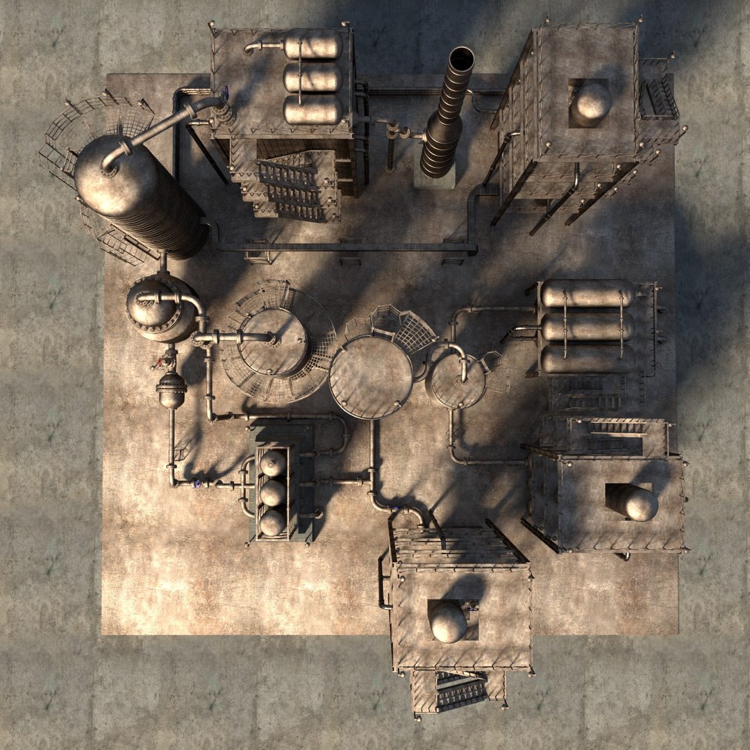 3d 3ds Rusty Oil Refinery