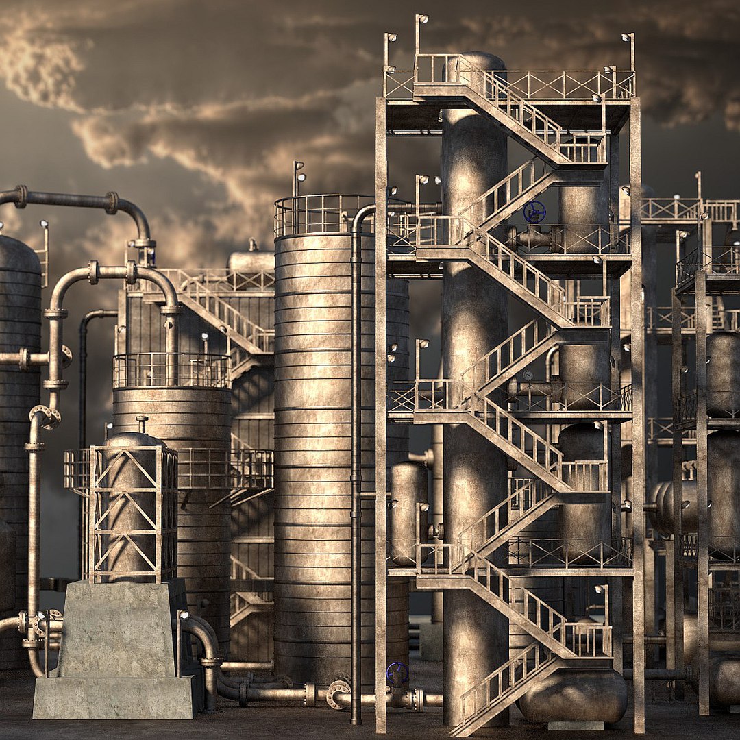 3d 3ds Rusty Oil Refinery