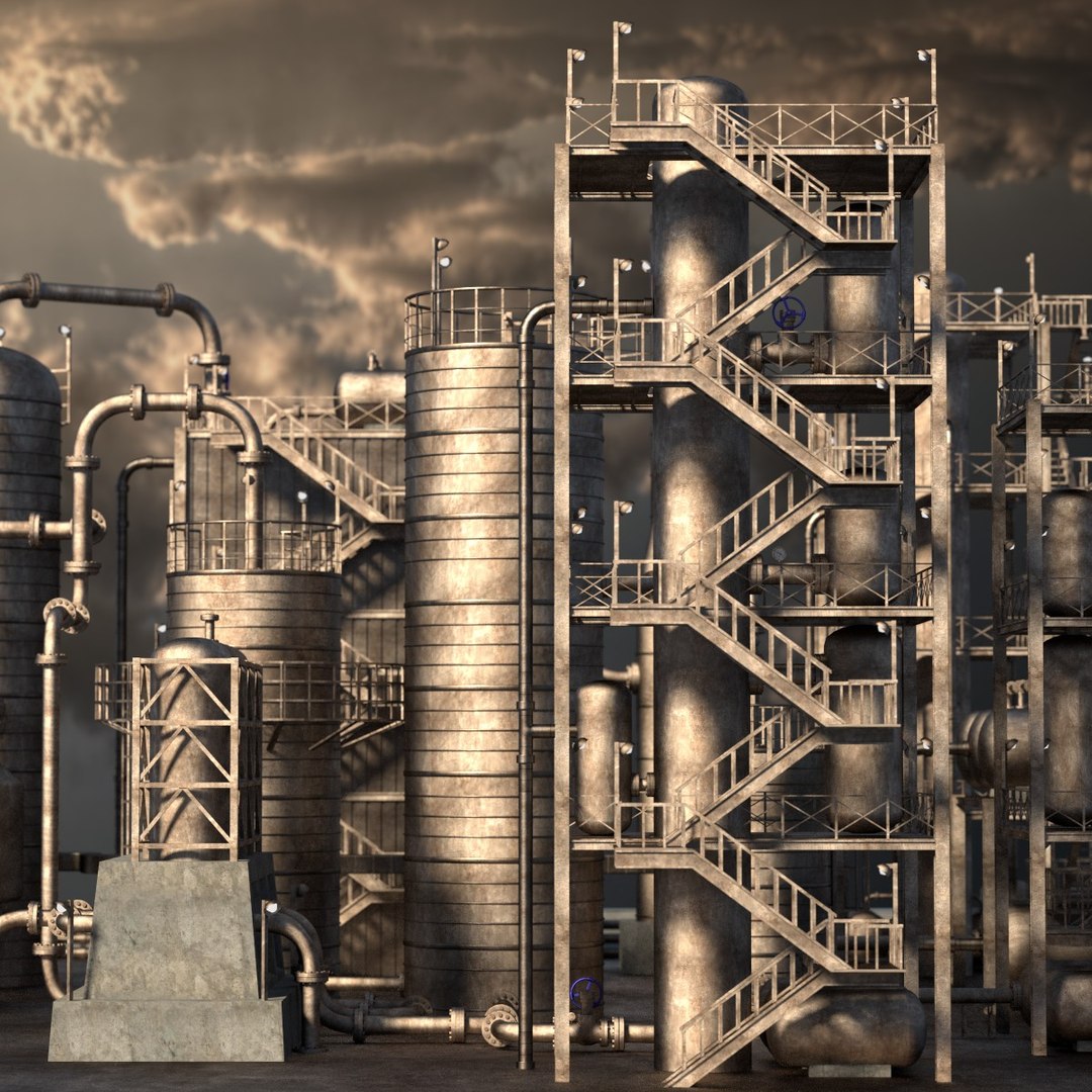 3d 3ds Rusty Oil Refinery
