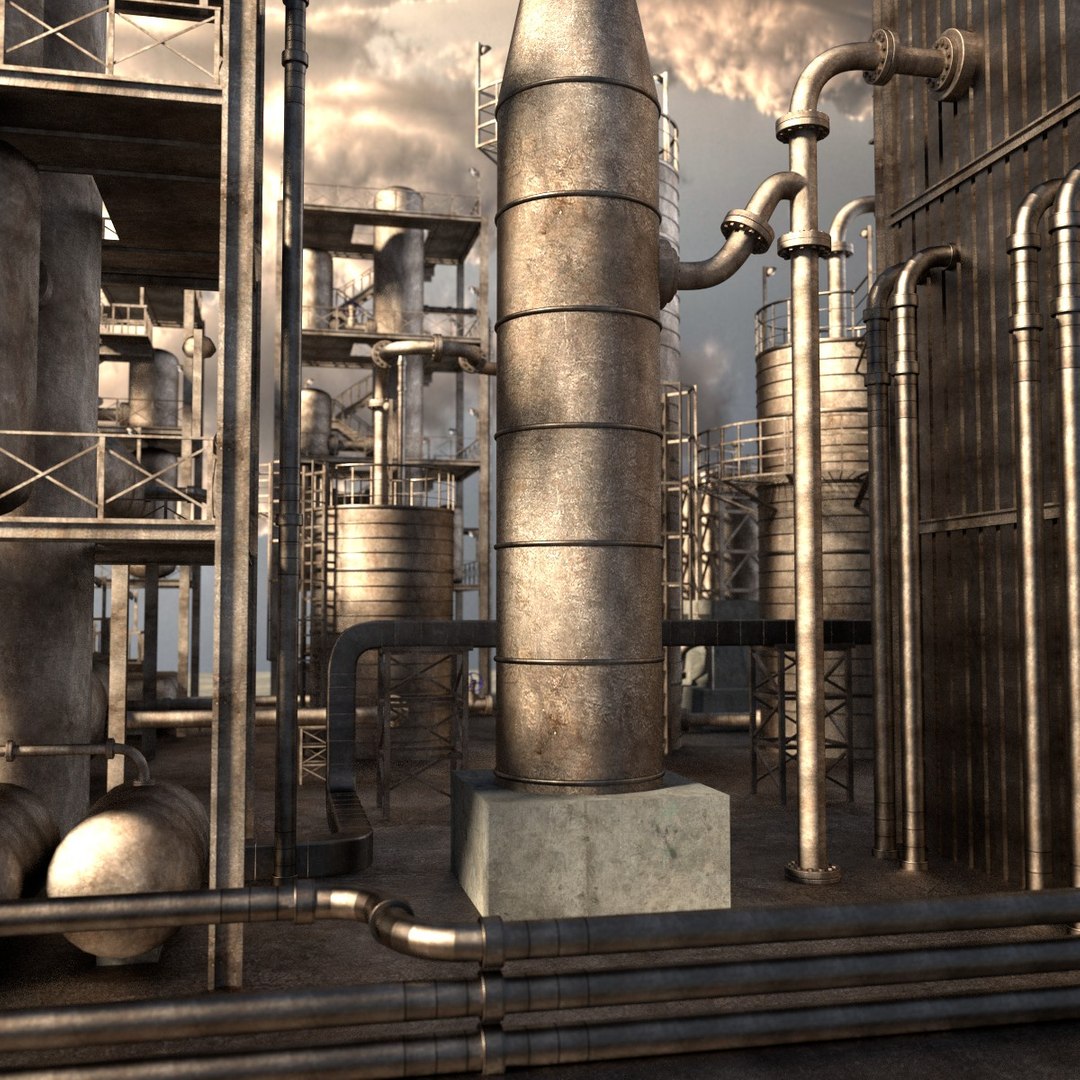 3d 3ds Rusty Oil Refinery