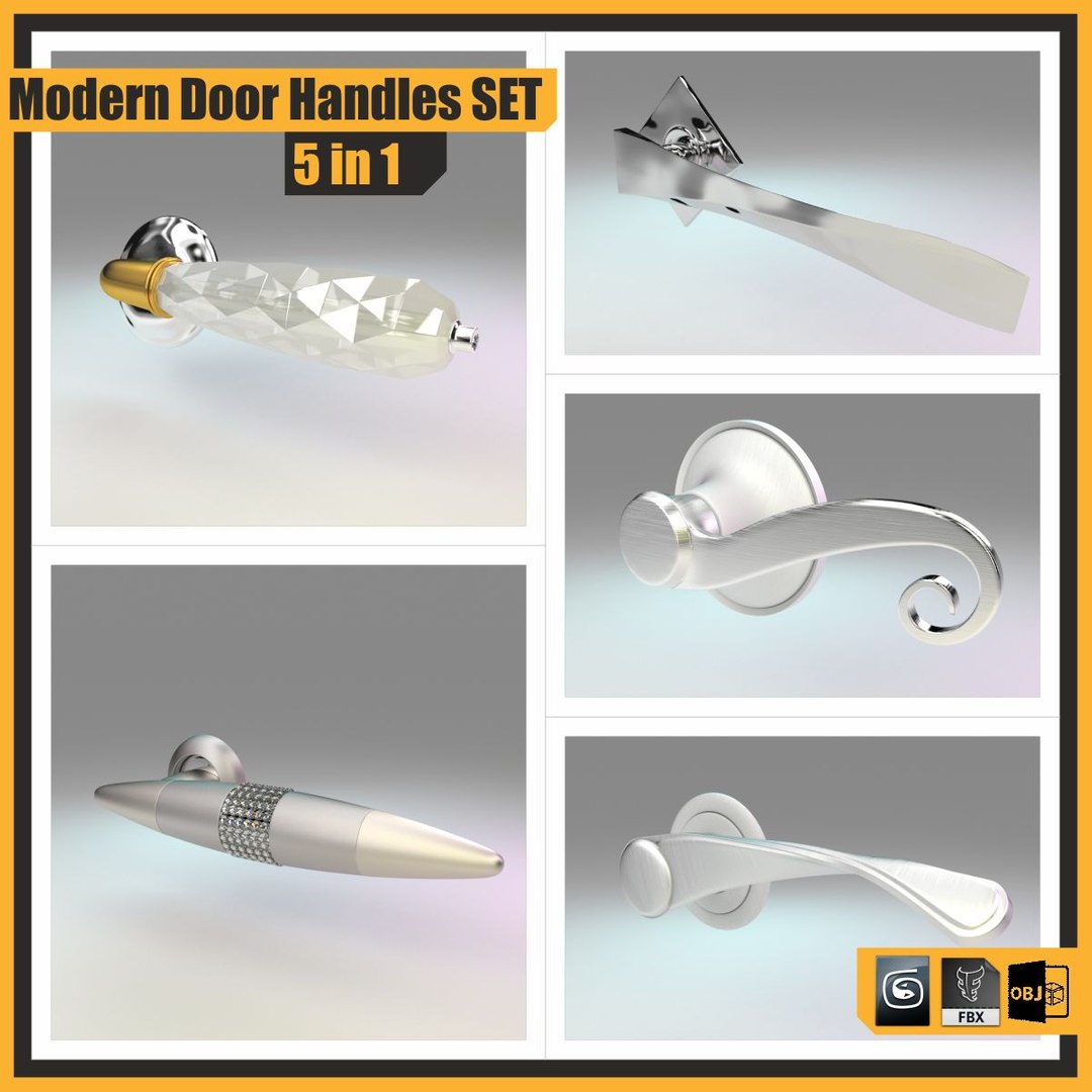 3d model of modern door handles set