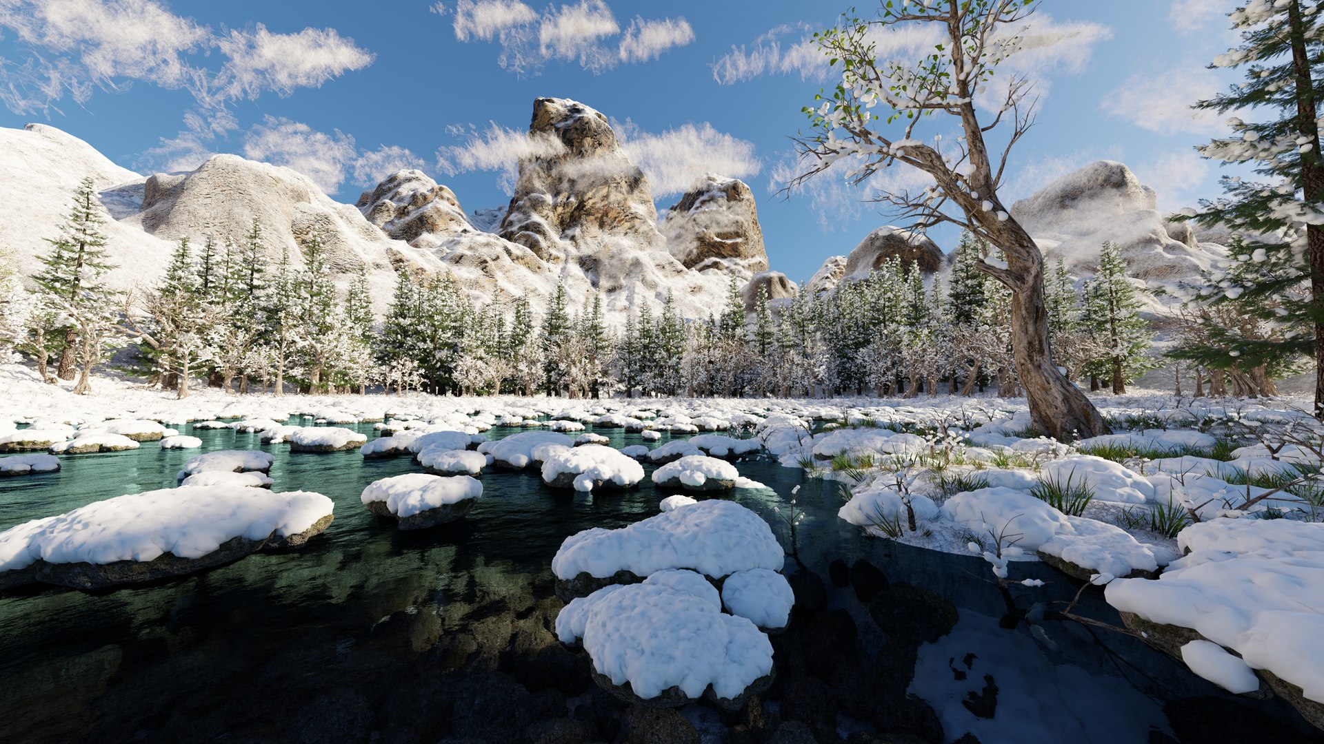 Snow Landscape Scene 3D Model - TurboSquid 1911907