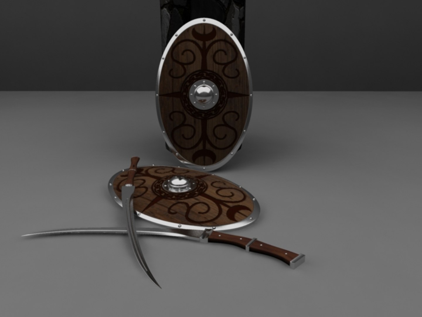 rhomphaia romphaia swords shield 3d ma