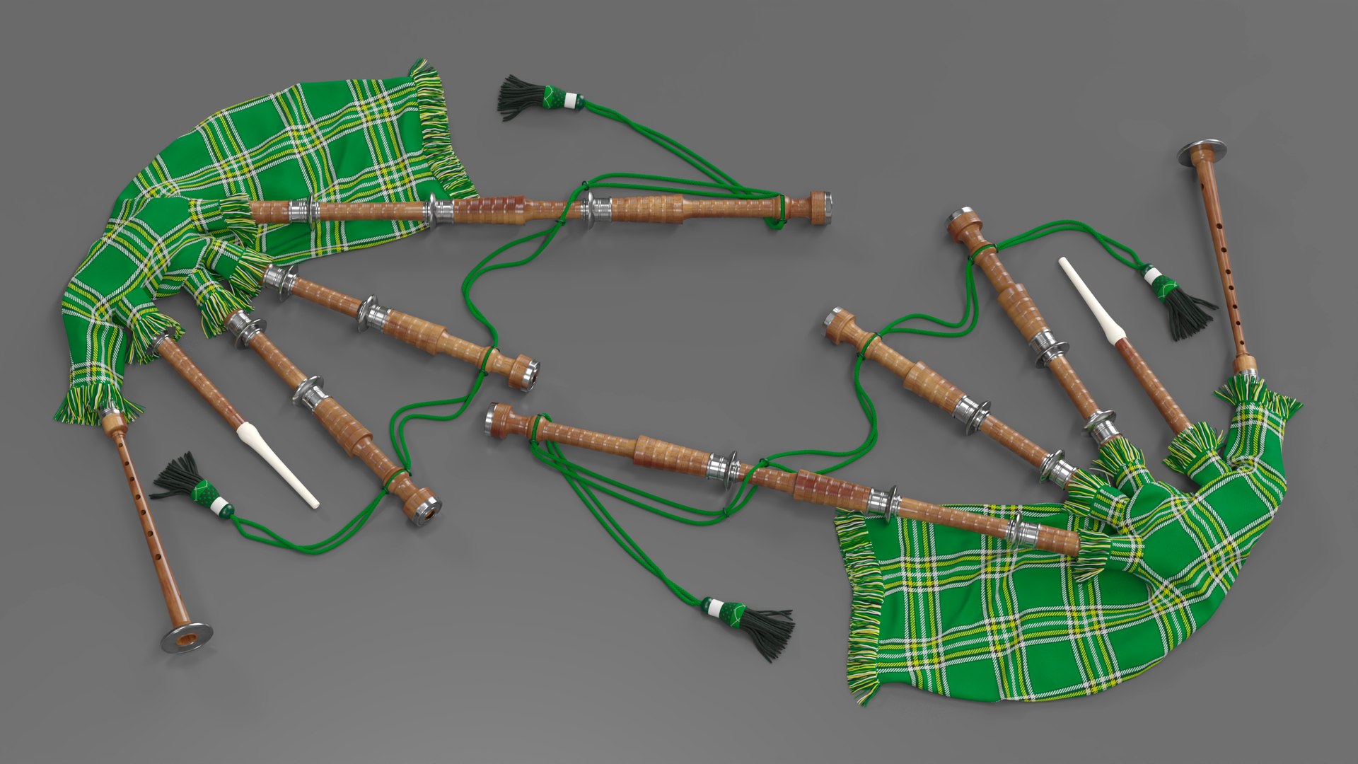 3D Scottish Bagpipes Instrument Green - TurboSquid 2230760