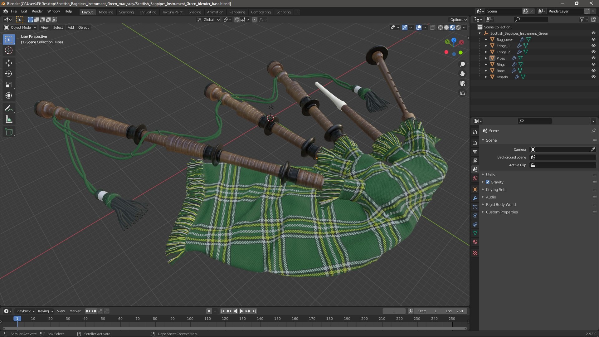 3D Scottish Bagpipes Instrument Green - TurboSquid 2230760