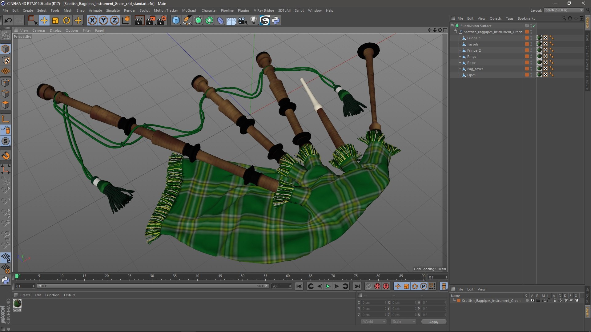 3D Scottish Bagpipes Instrument Green - TurboSquid 2230760
